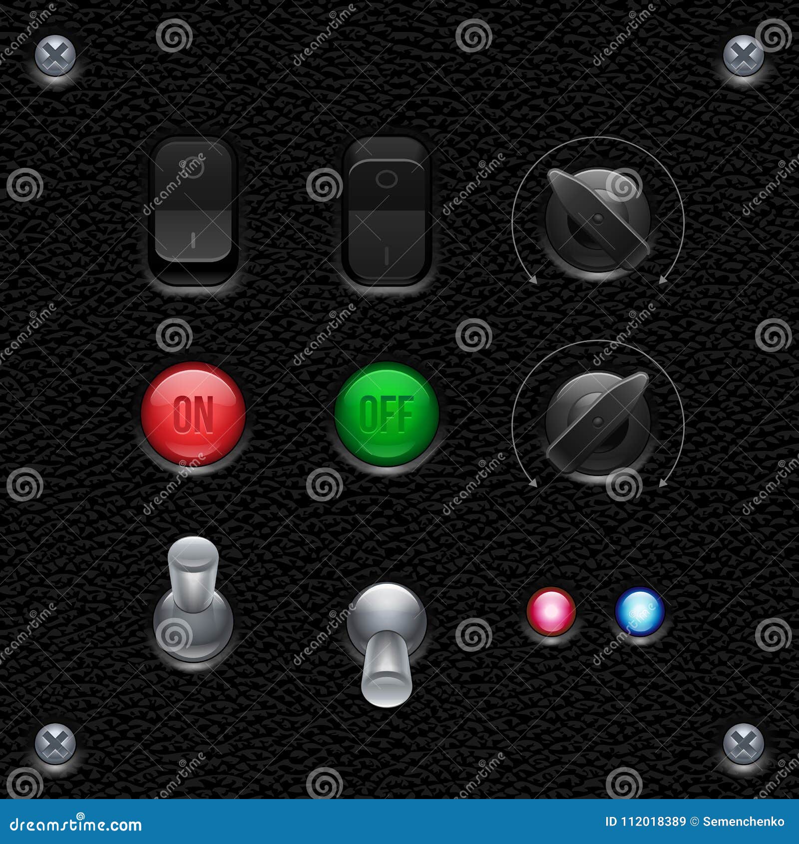 Leather UI Application Software Controls Set. Switcher, Button, Knobs ...