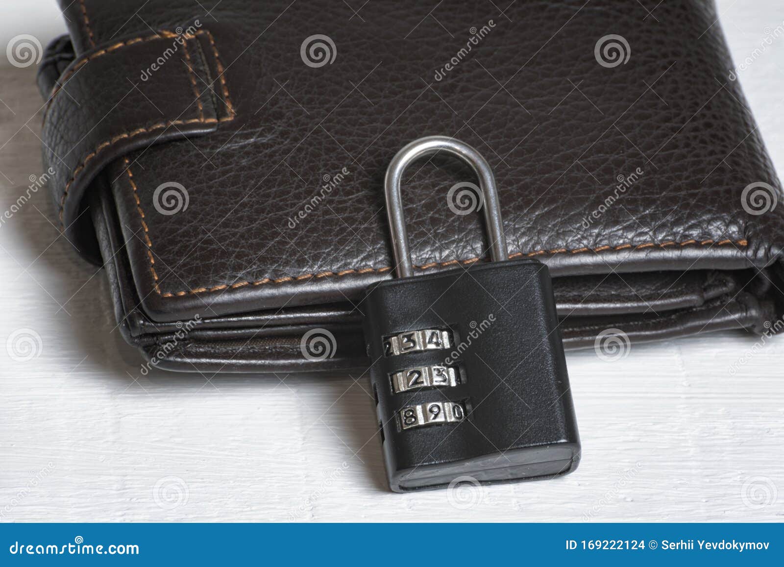 Leather Wallet with a Combination Lock. Safe Storage of Money Stock ...