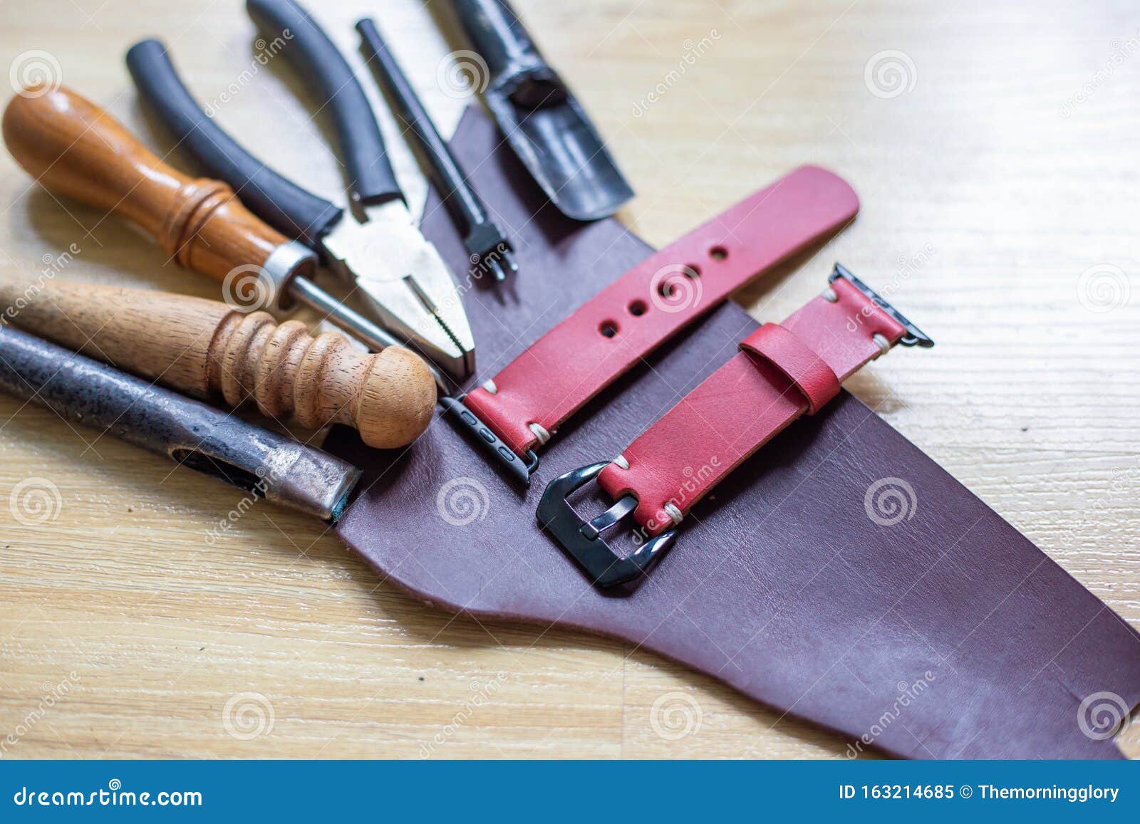 Leather Watch Strap Handmade Craftsmanship Working Stock Image - Image ...