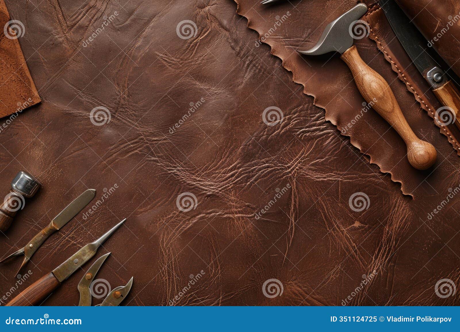 A Leather Workbench with Various Tools Laid Out, Perfect for Crafts and ...