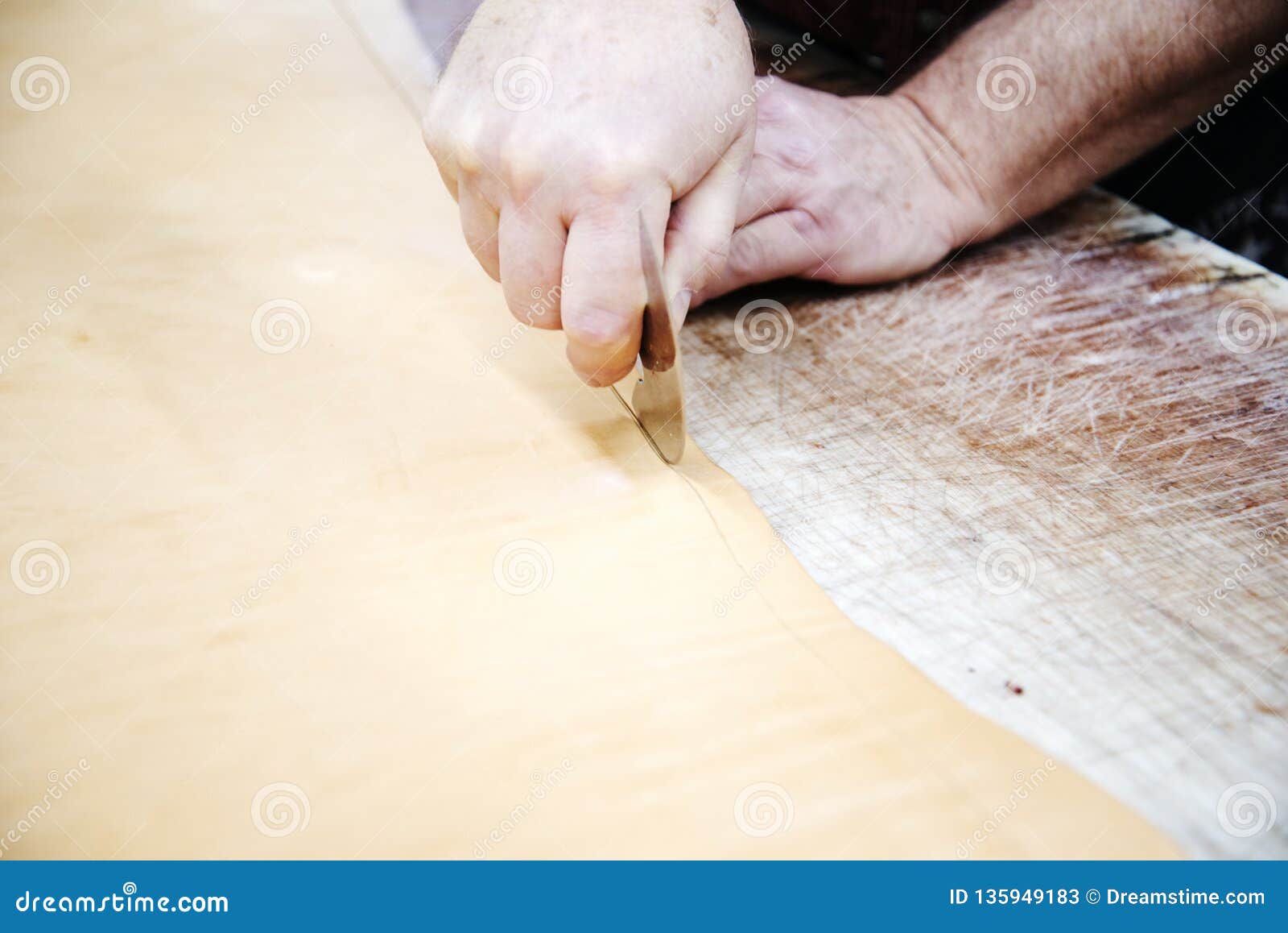 Leather Worker Cutting Leather Stock Image - Image of industry, skill ...