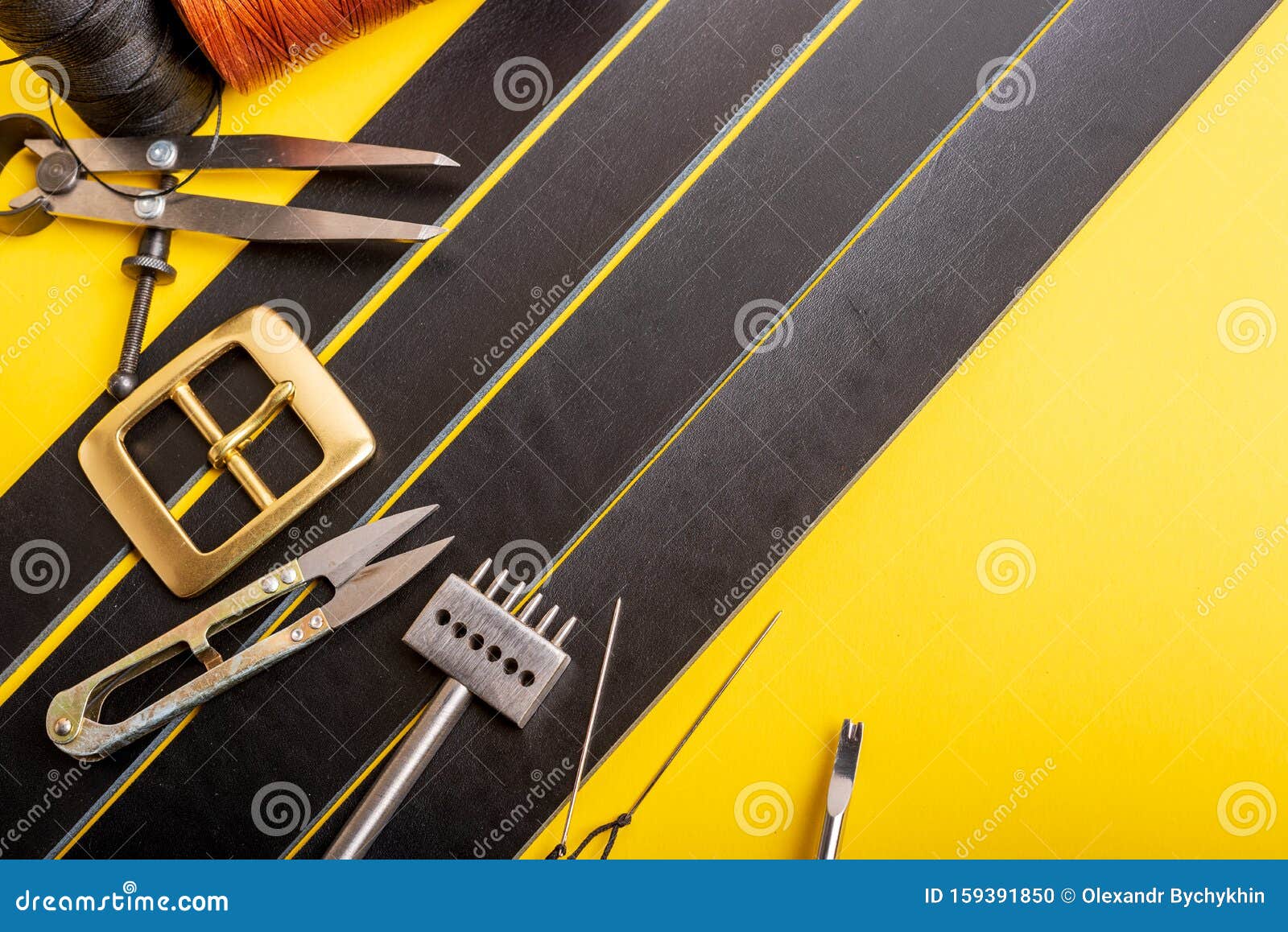 Leather Working or Leather Craft. Black Tanned Leather on Leather ...