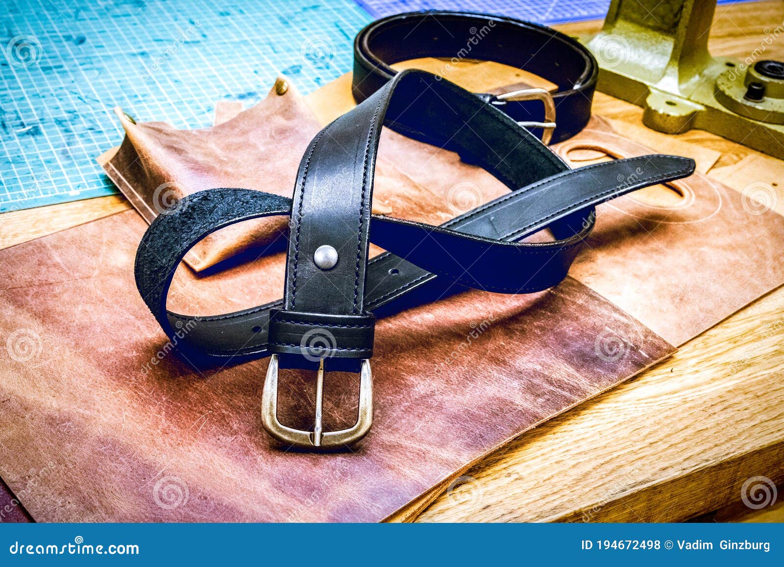 Leather Workshop Belt in Front of Grips on Table Stock Photo - Image of ...