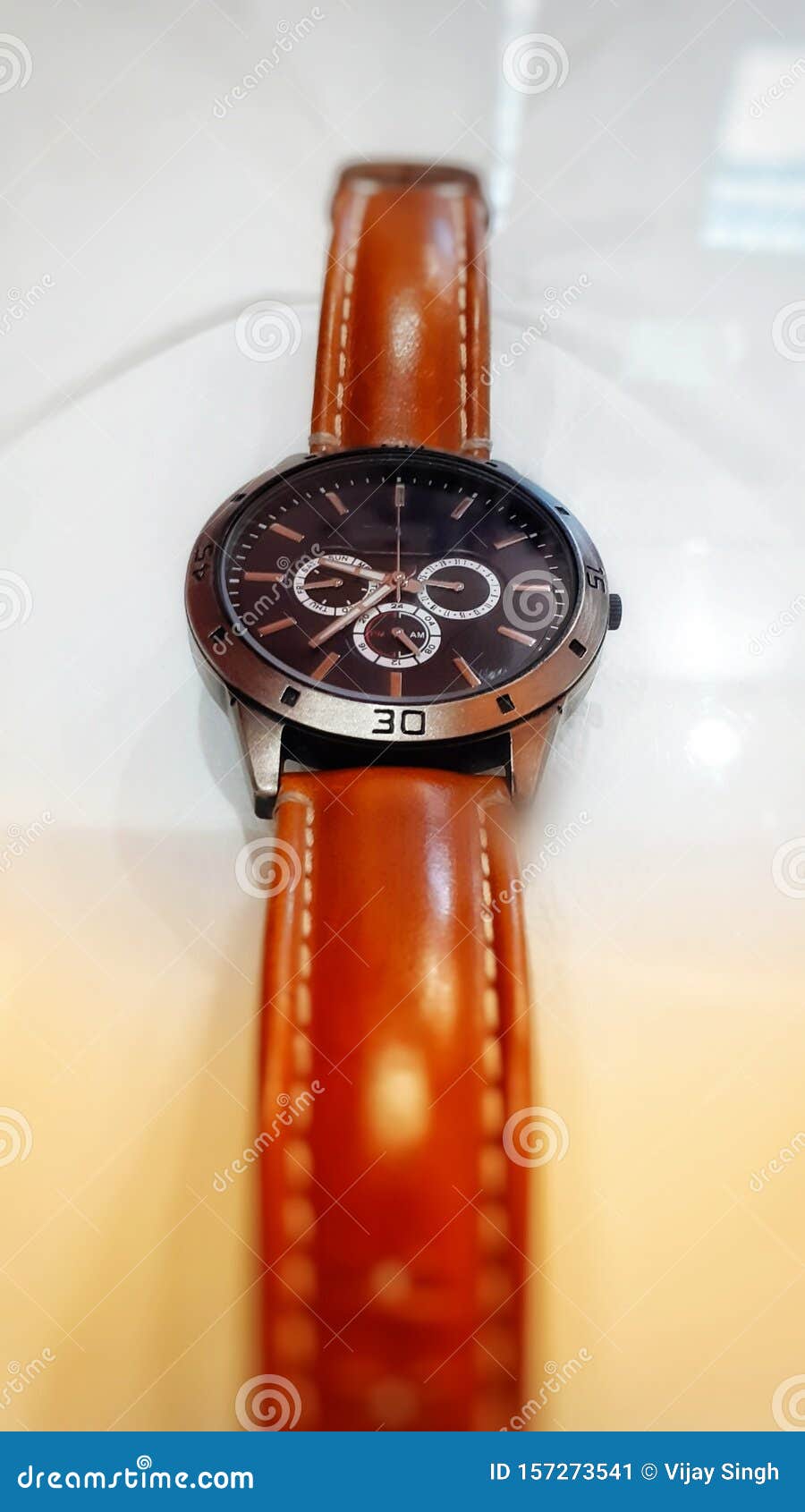 Leather Watch on table stock image. Image of watch, portrait - 157273541