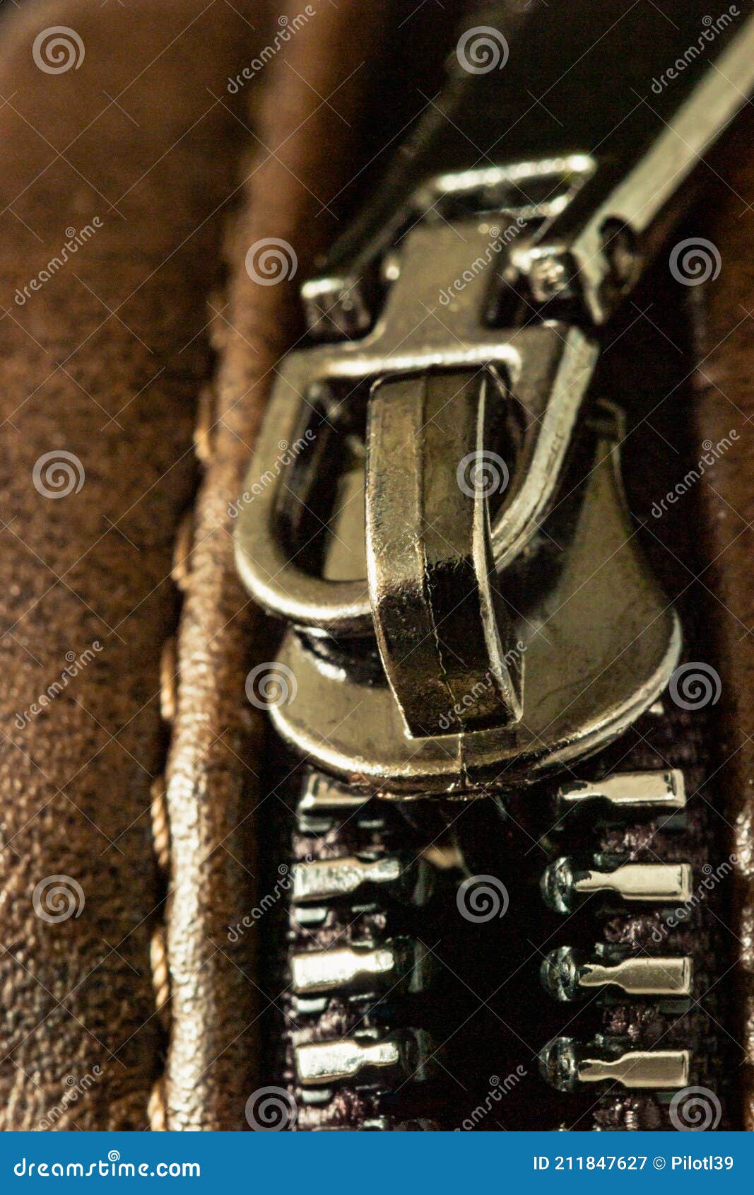 Leather zip closure stock image. Image of fashion, metallic - 211847627
