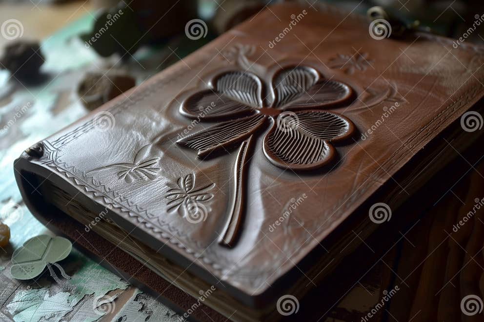 Leatherbound Journal with a Fourleaf Clover Embossed on it Stock Image ...