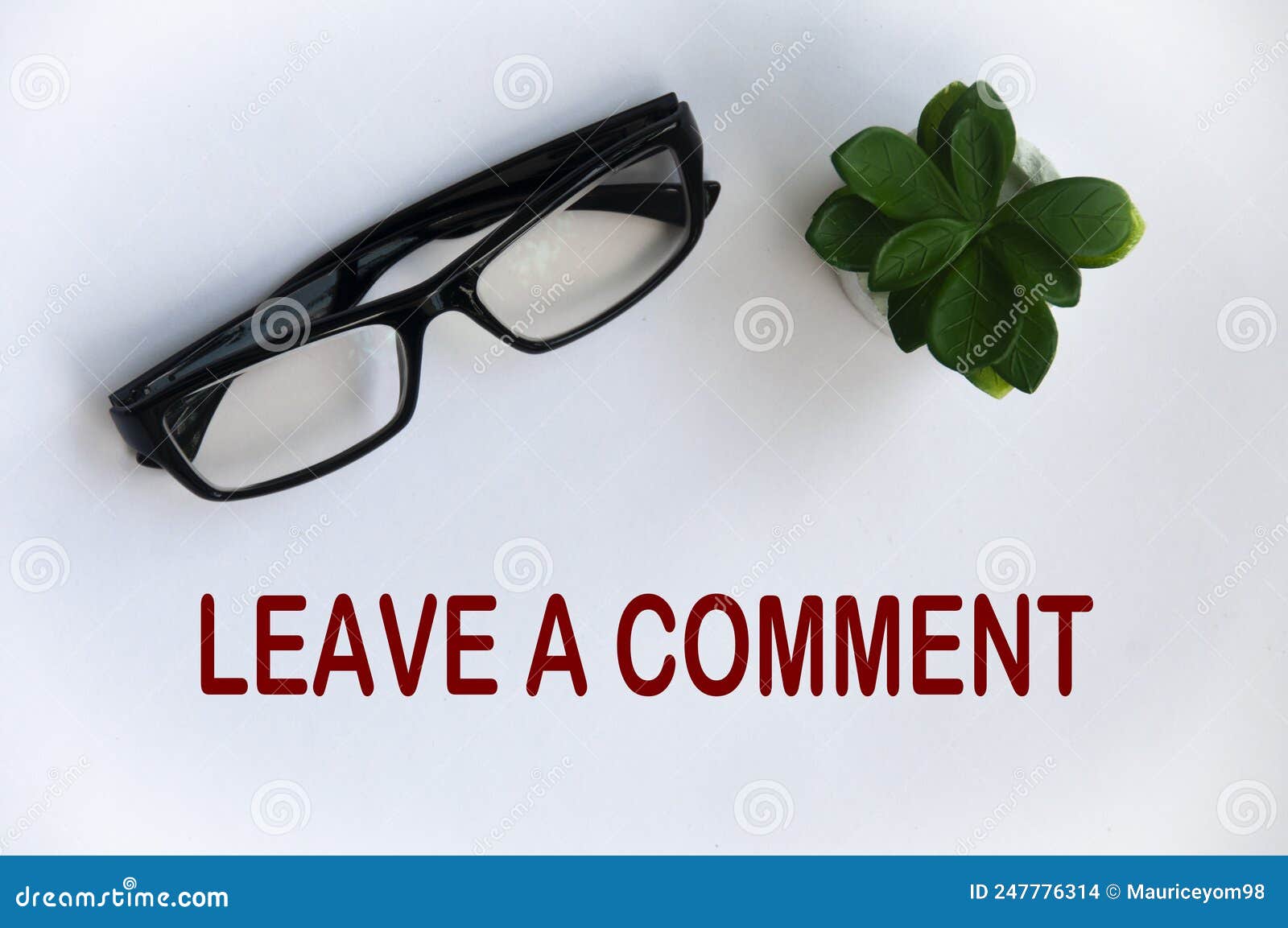 Leave a Comment Text on Light White Cover with Potted Plant and Glasses ...