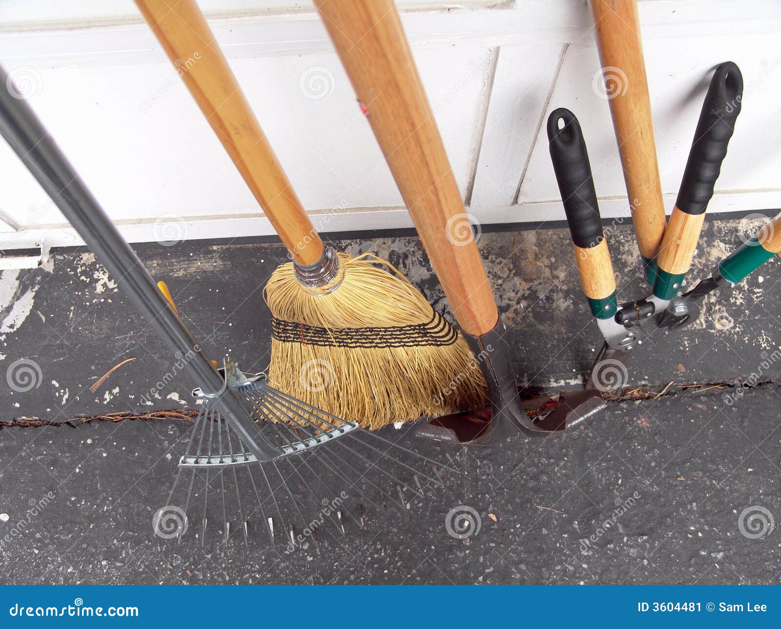 Leave Rake, Lopper, Hedge Shear, Scissors, Broom Stock Image - Image of ...