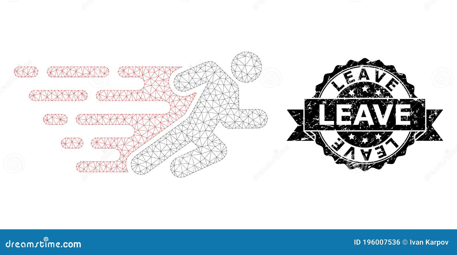 Grunge Leave Ribbon Seal Stamp and Mesh Wireframe Running Man Stock ...