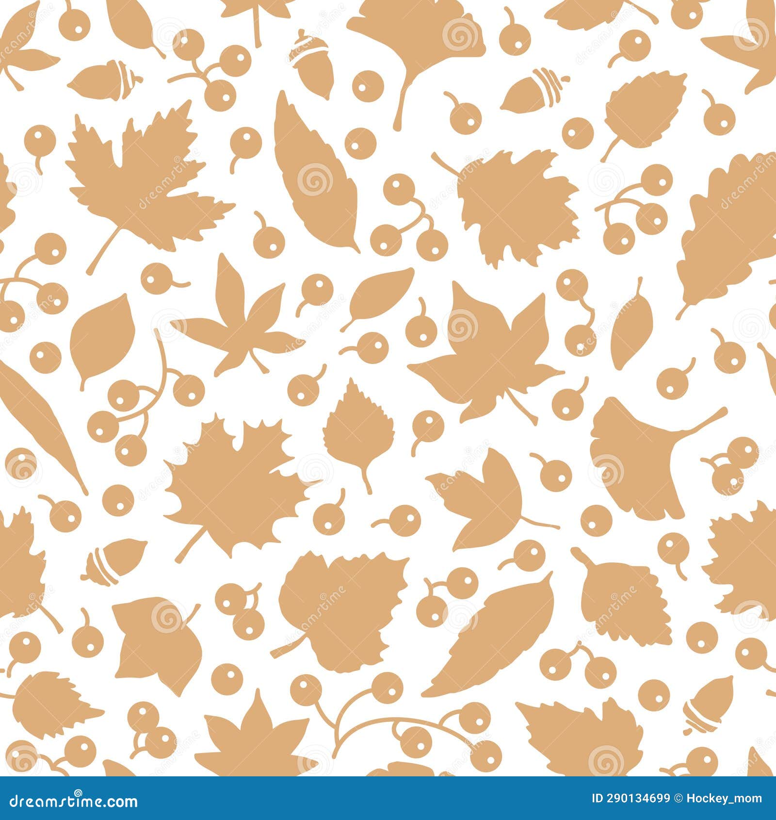 Leaves, Acorns and Branches in Medium Light Brown Color Stock Vector ...