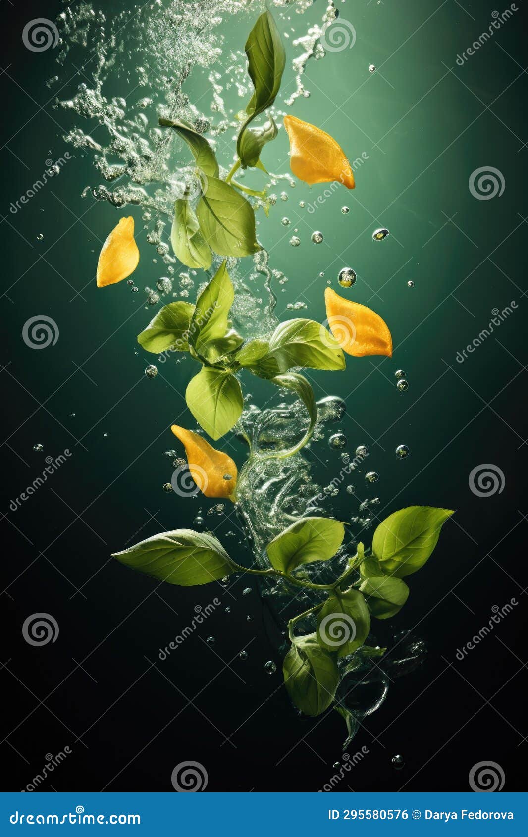 Leaves Background Swirl Falling with Water Splashes Stock Illustration ...