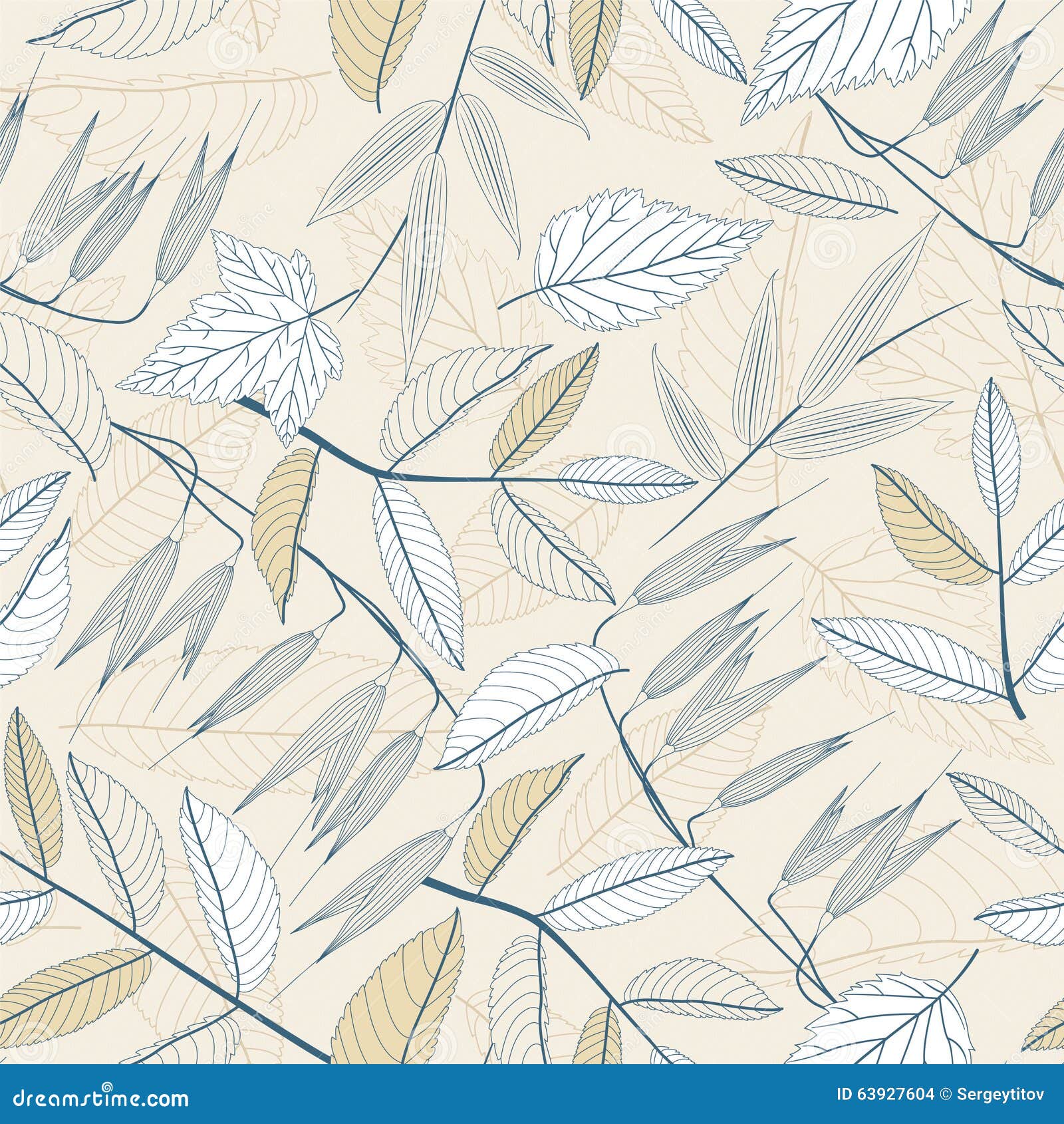 Leaves on a Beige Background Stock Vector - Illustration of fall, blue ...