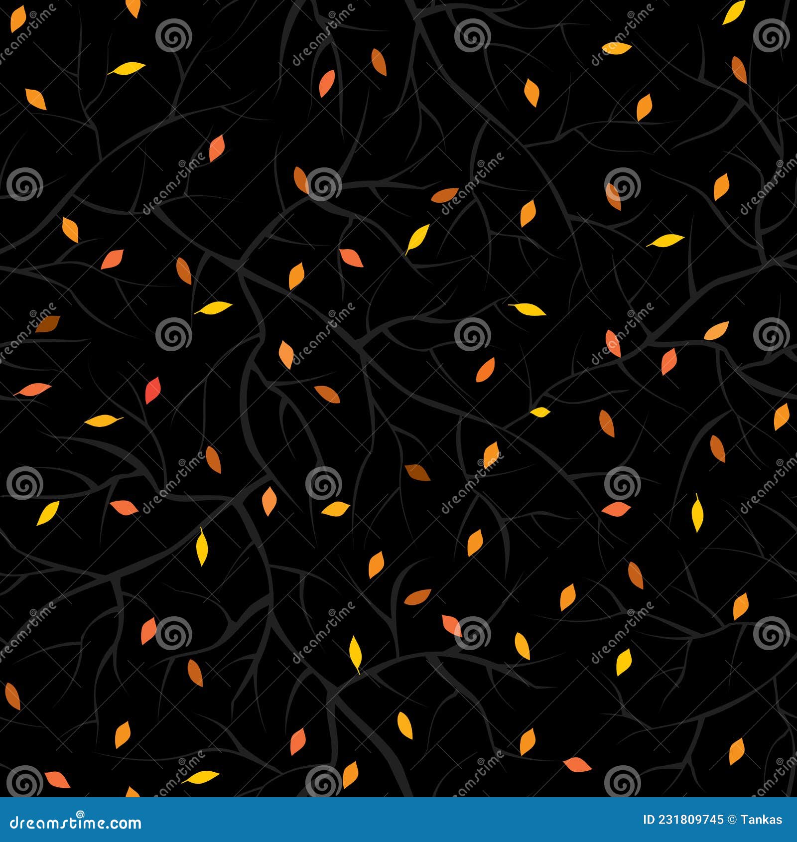 Leaves on Black Background, Autumn Pattern. Stock Vector - Illustration ...