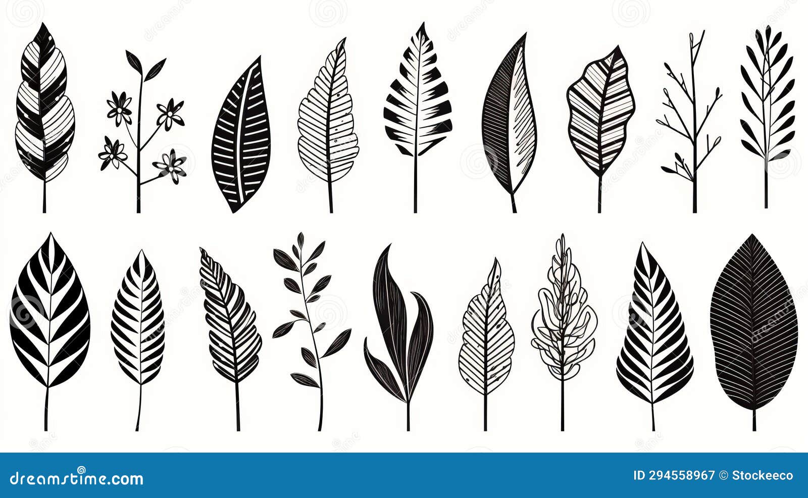 Playful Black and White Leaf Designs: Minimalistic Vector Art Stock ...