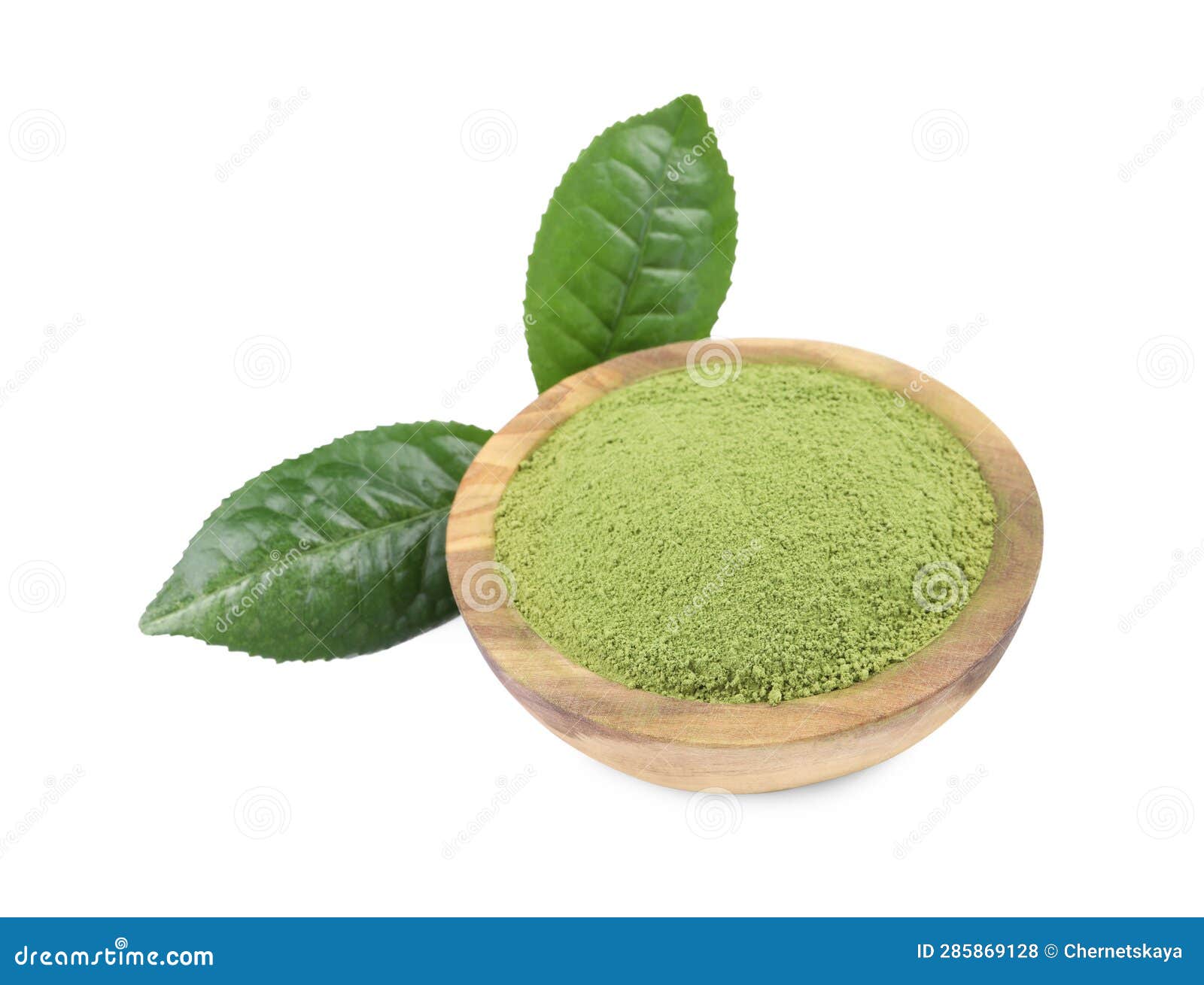 Leaves and Bowl of Matcha Powder Isolated on White Stock Photo - Image ...