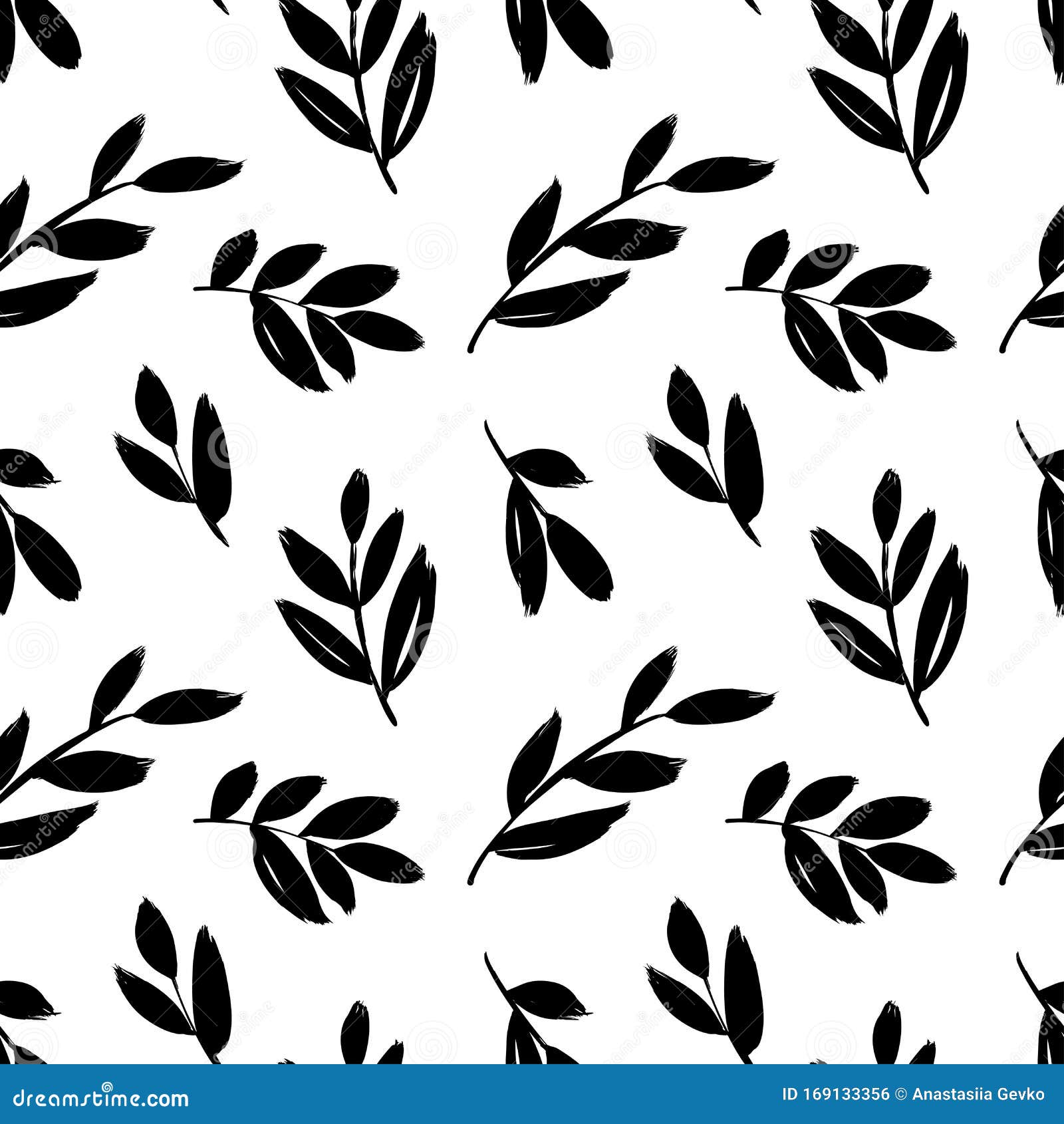 Leaves and Branches Vector Seamless Pattern. Brush Leaves and Twigs ...