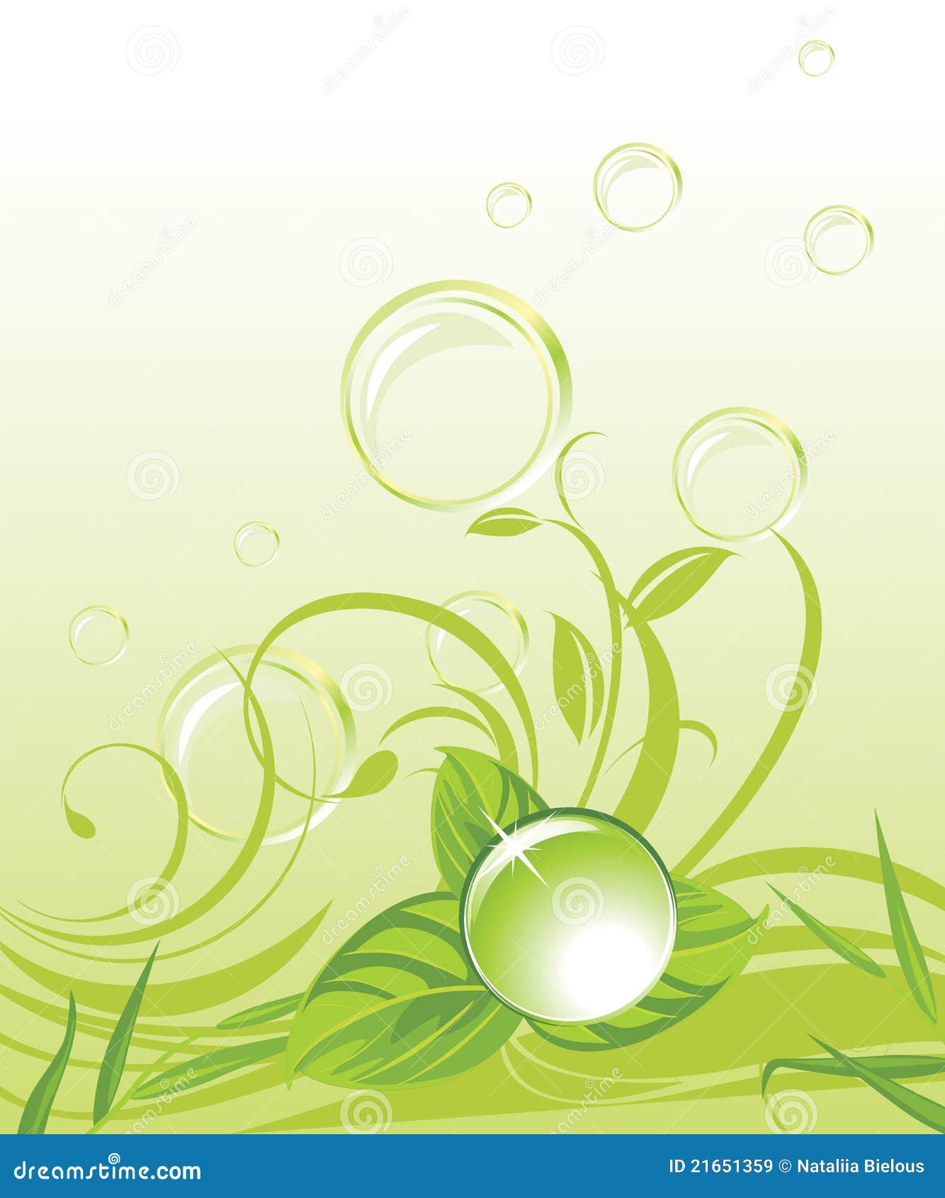Leaves and Bubbles on the Floral Background Stock Vector - Illustration ...