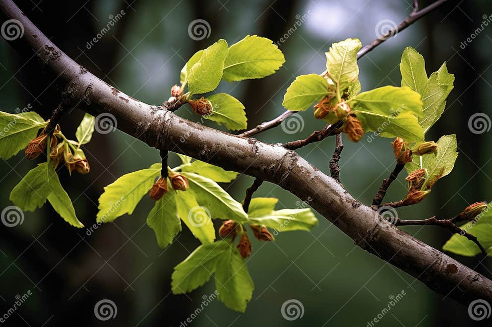 Leaves Budding on a Tree Branch Stock Image - Image of fresh, budding ...