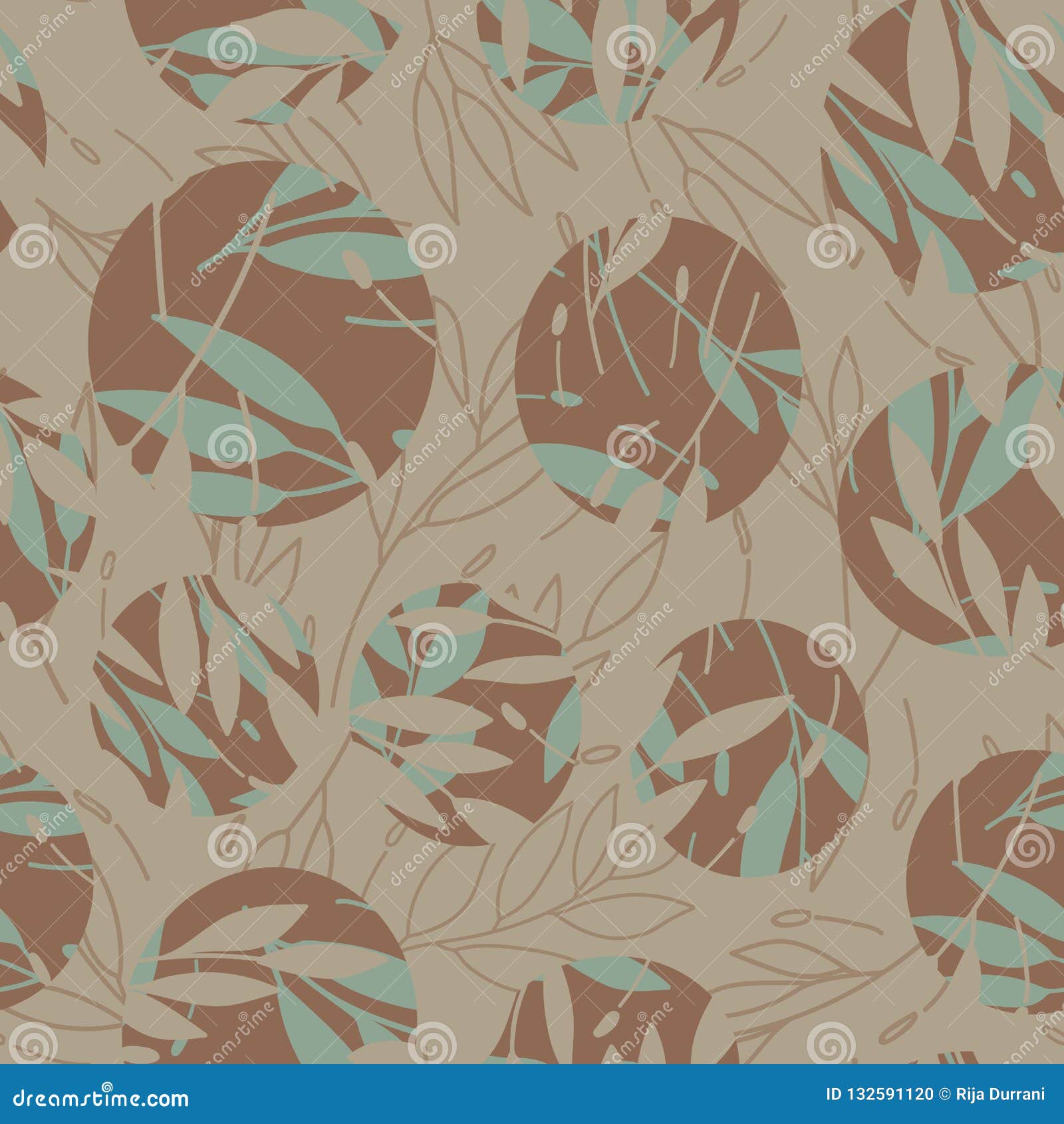 Leaves in Circle Print Seamless Repeating Pattern Stock Illustration ...