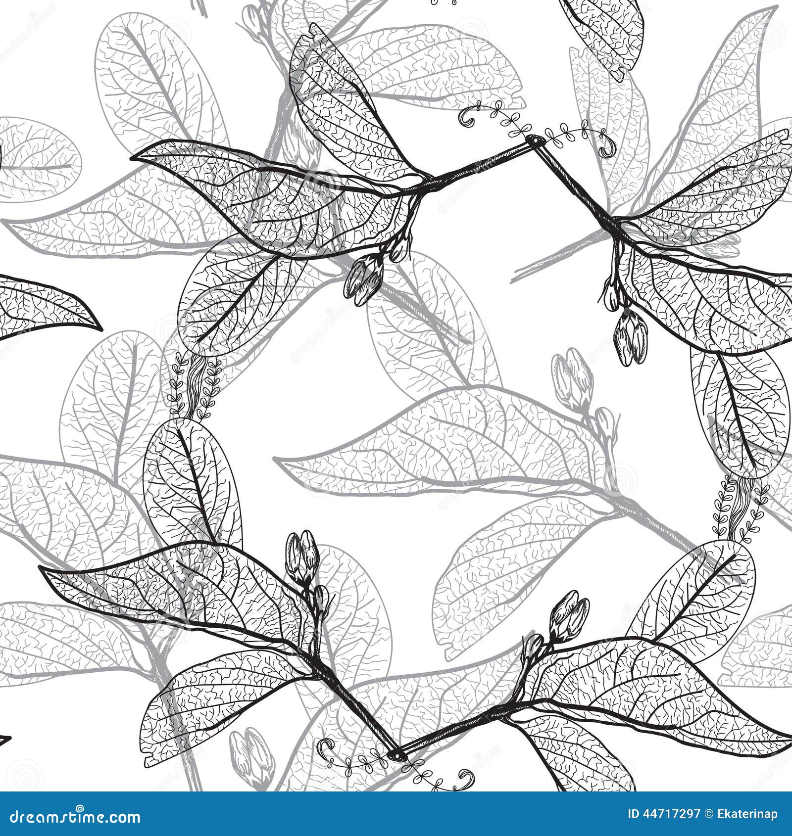 Leaves Contours on a White Background. Floral Seamless Pattern, Stock ...