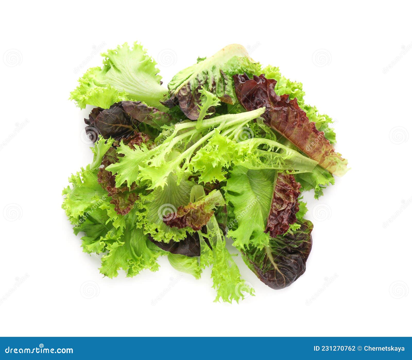 Leaves of Different Lettuces on White Background, Top View Stock Photo ...