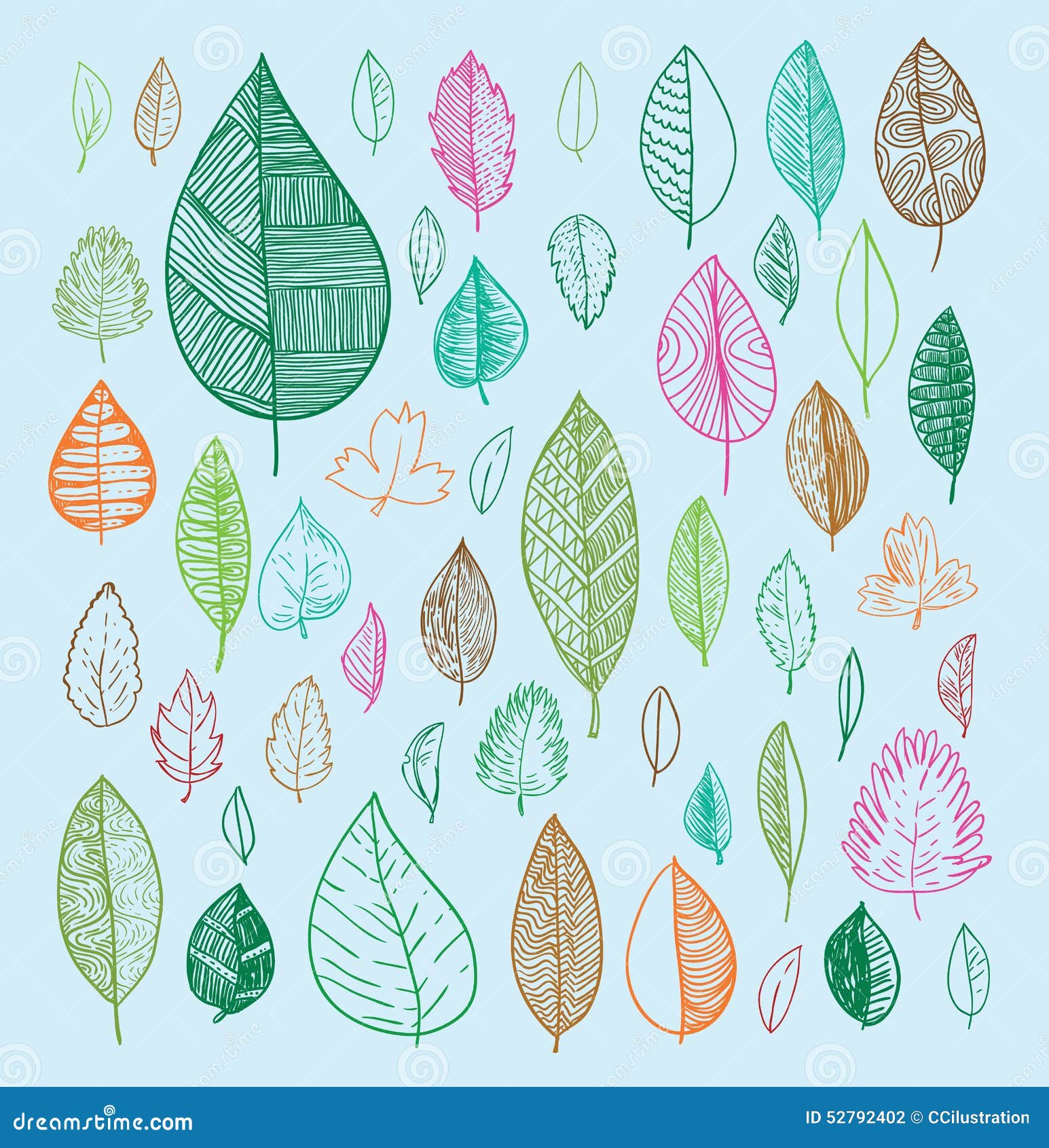 Leaves Doodles Set. Vector Hand Drawn Illustration. Stock Vector ...
