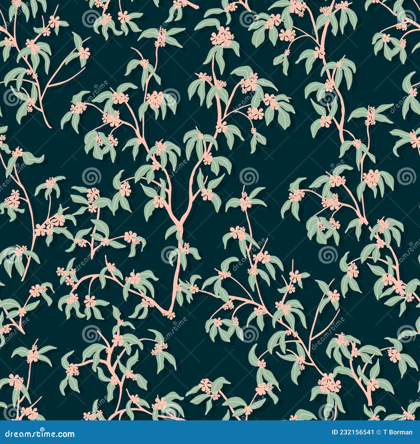 Leaves Dried Branches Vector Seamless Pattern. Background for Fabrics ...