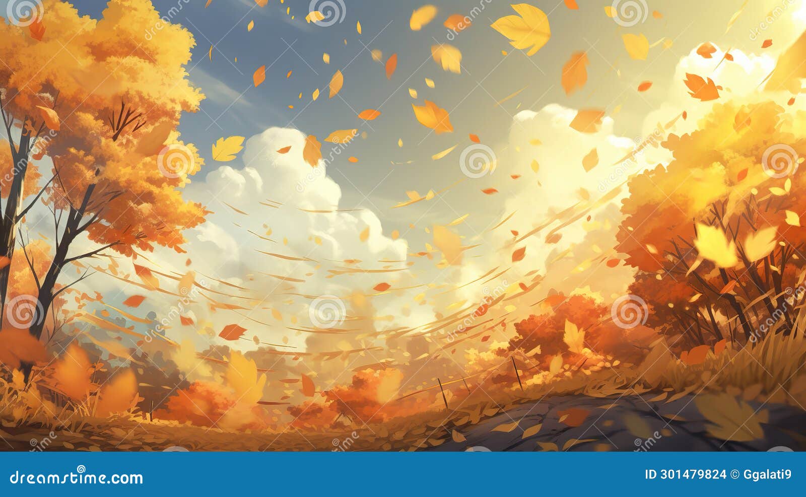 Leaves are Falling in the Wind in Autumn, Manga Wallpaper Artwork, Ai ...