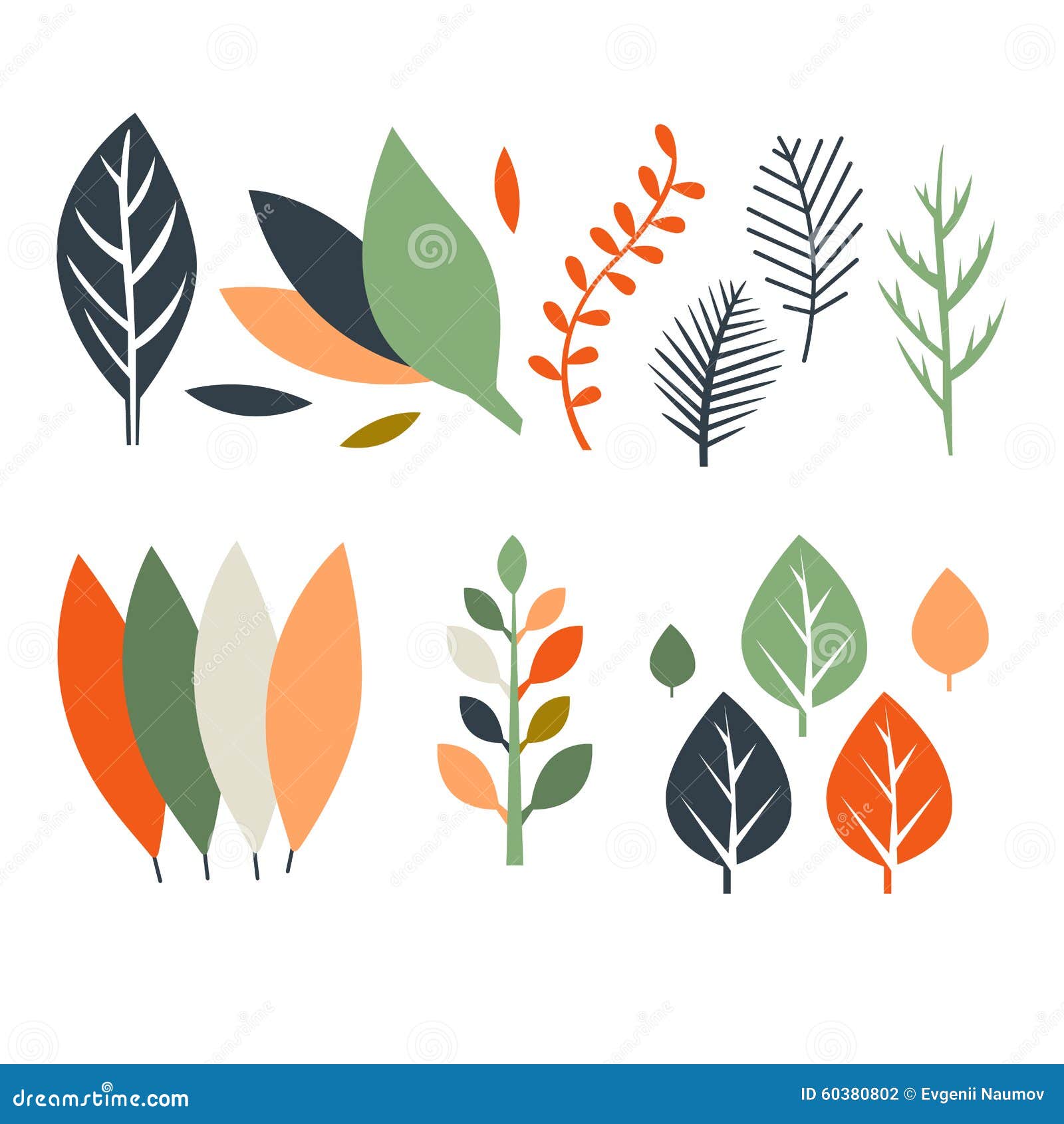 Leaves in Flat Design stock vector. Illustration of grass - 60380802