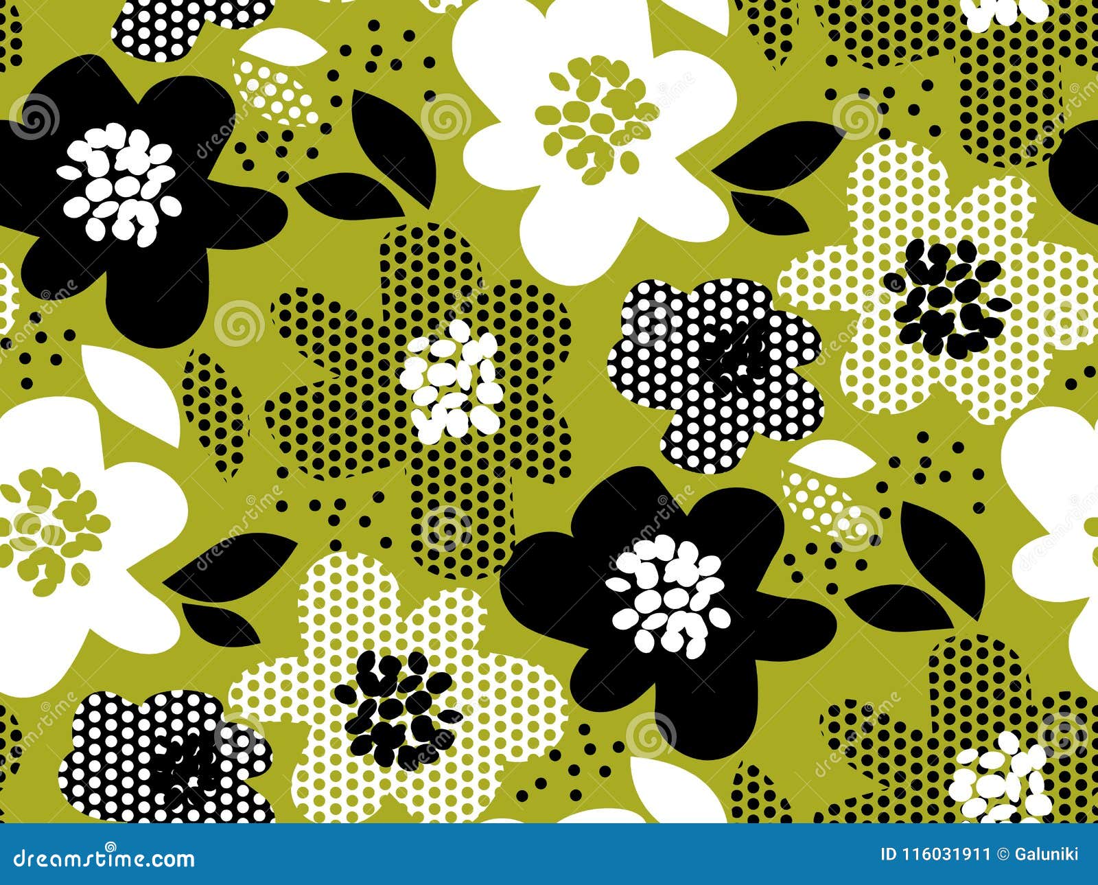 Leaves And Flowers Monochrome Pattern Stock Vector Illustration Of