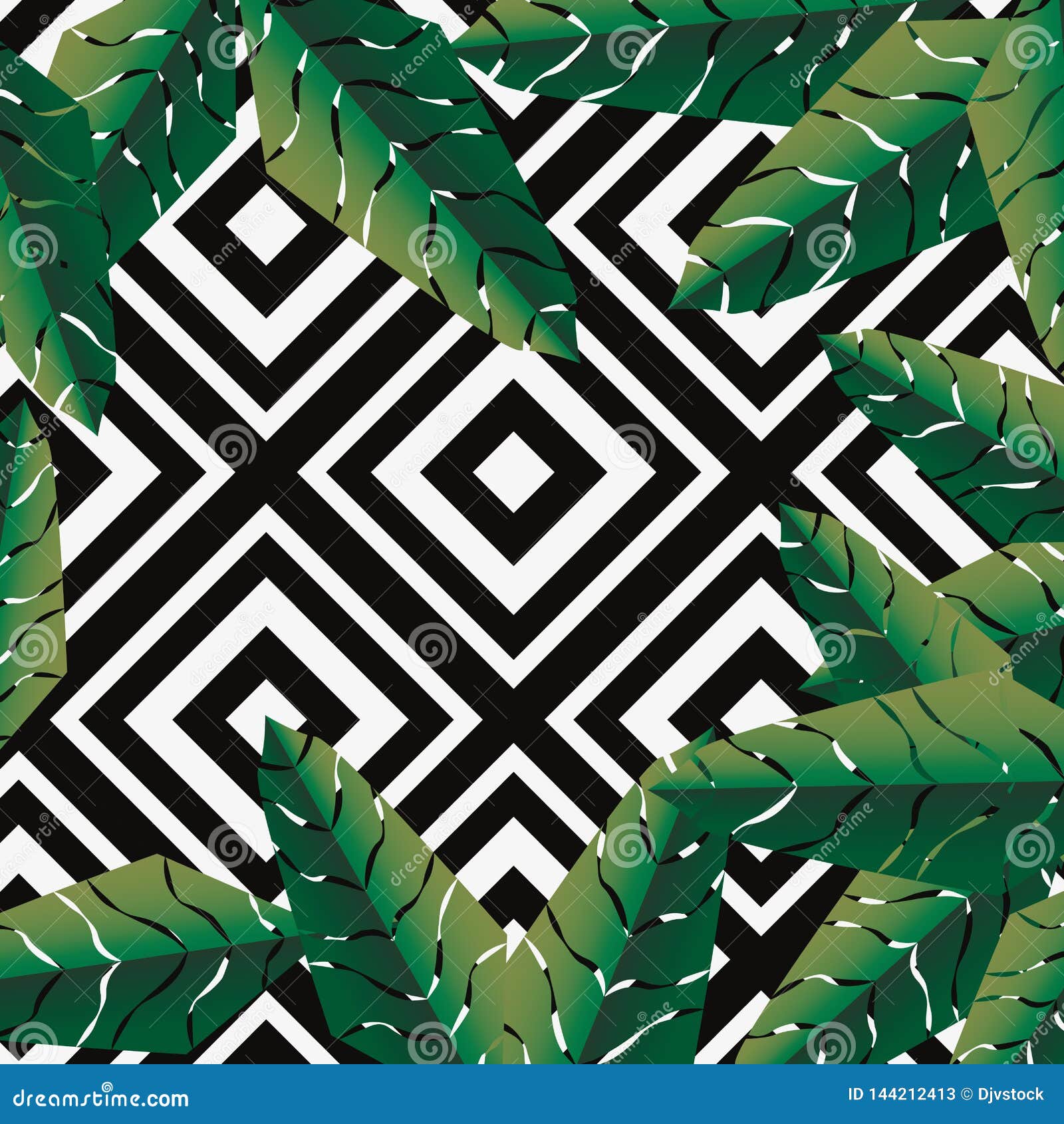 Leaves Geometric Shapes Tropical Summer Background Stock Illustration ...