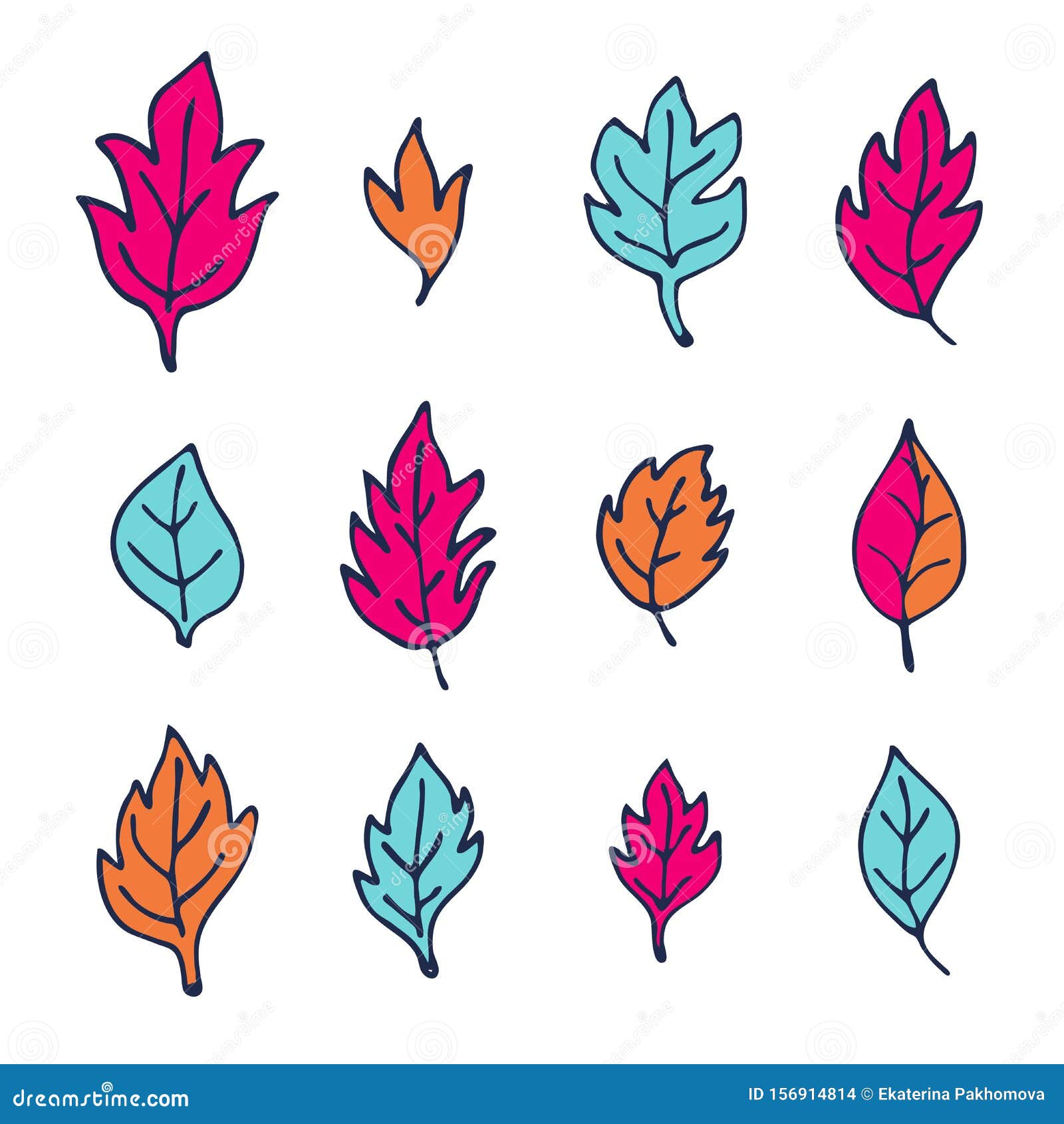 Hand Drawn Leaves Set Isolated on White Background. Stock Vector ...