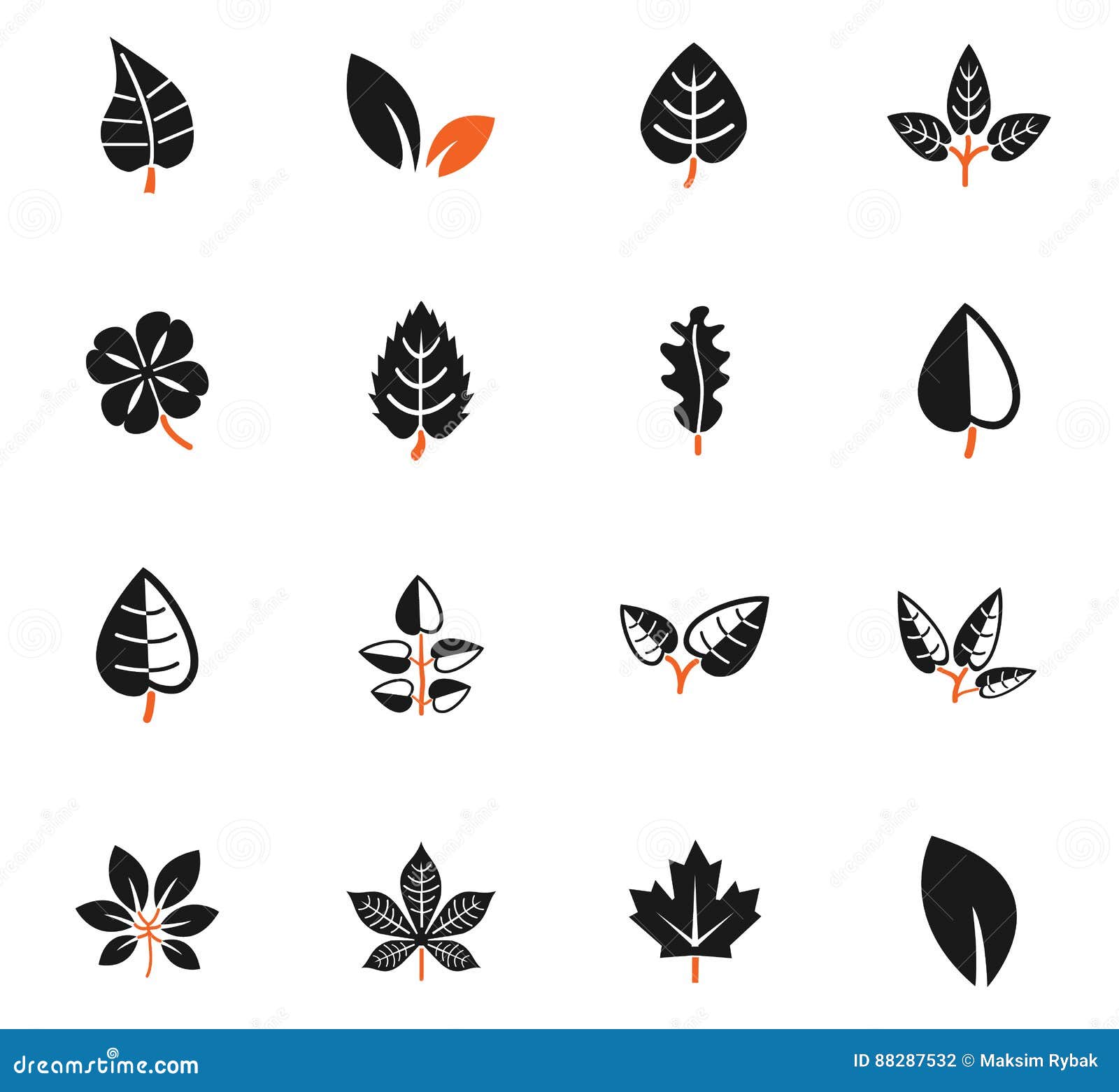 Leaves icon set stock illustration. Illustration of leaf - 88287532