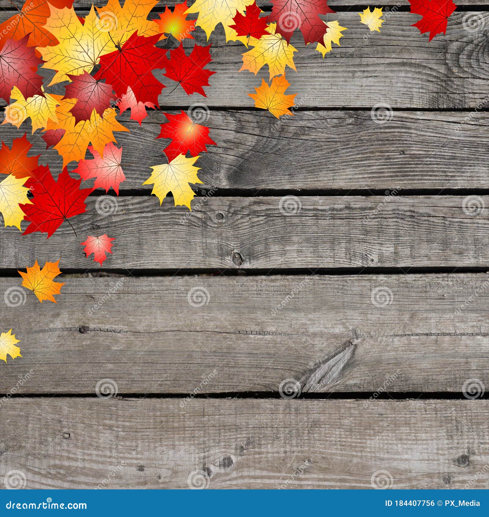 Fall, Autumn Leaves in Corner, Wooden Background Stock Photo - Image of ...