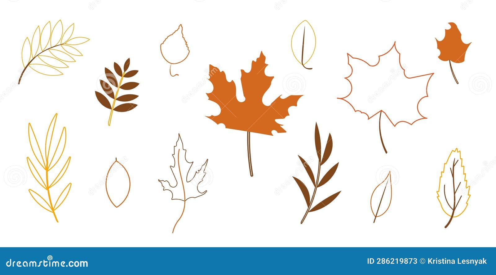 Leaves Line Autumn Set Elements Forest Colored Stock Vector ...