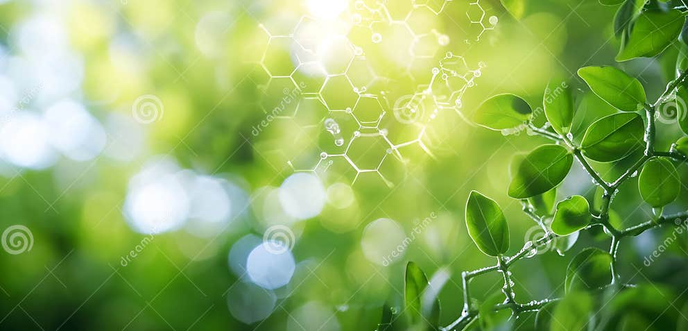 Leaves and Molecules on a Green Background, Biotechnology Stock ...