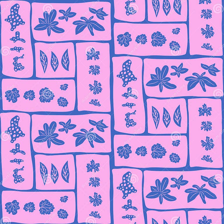 Leaves Patchwork Seamless Pattern. Vector Hand Drawn Flat Illustration ...