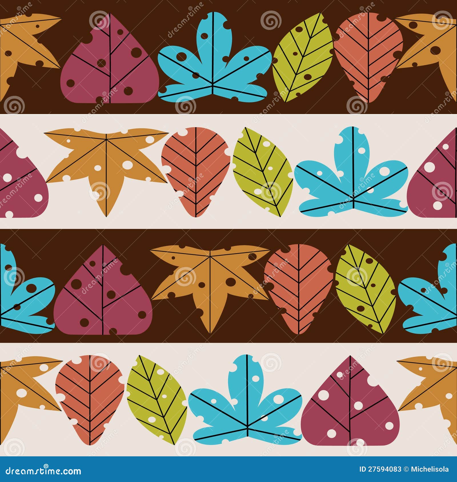 Leaves Retro Styled Seamless Pattern Stock Vector - Illustration of ...