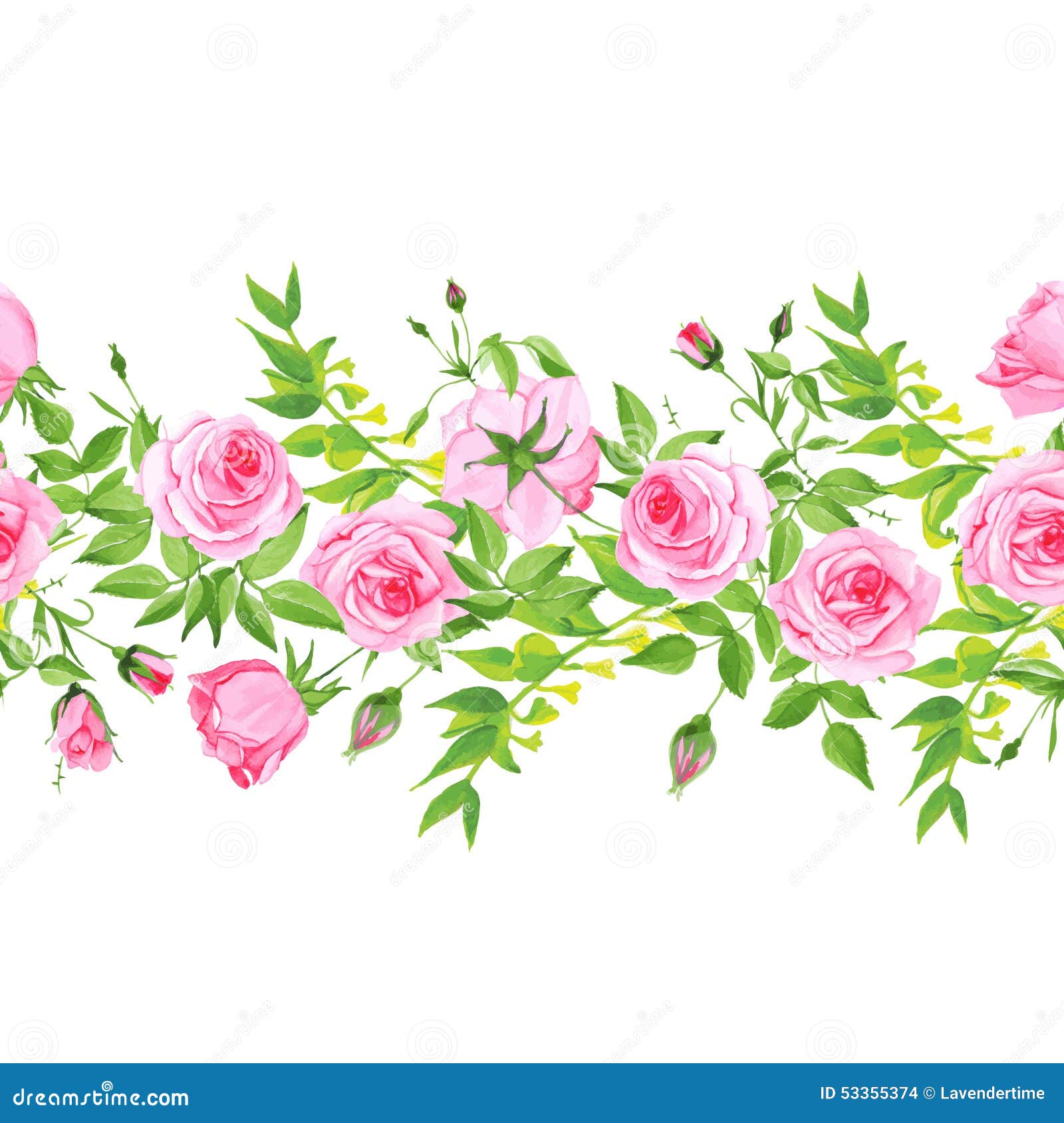 Leaves and Roses Seamless Vector Horizontal Banner Stock Vector ...