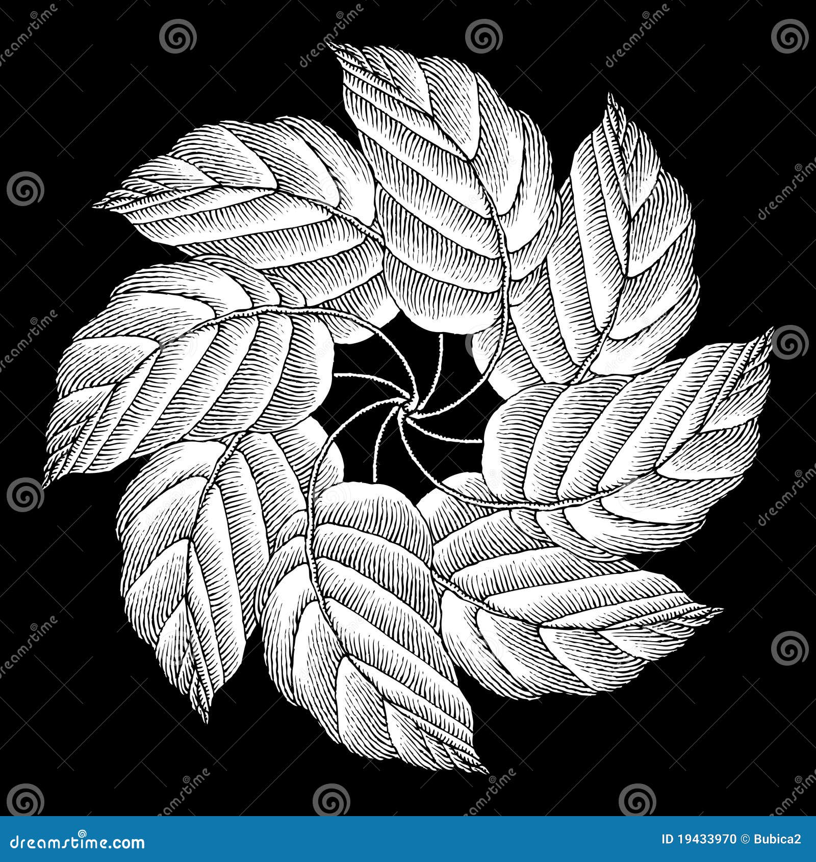 Leaves Rosette Original Woodcut Stock Photo - Image: 19433970