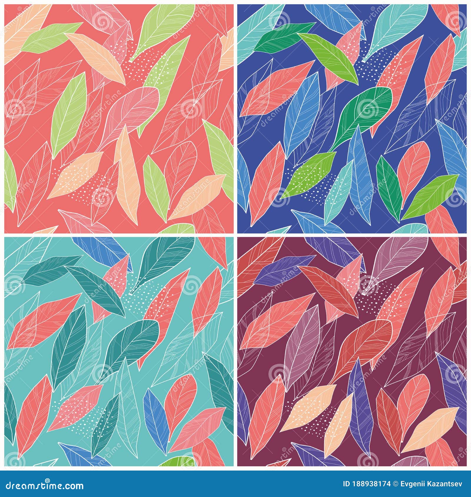 Leaves Seamless Pattern. Set of Different Color Options Stock Vector ...