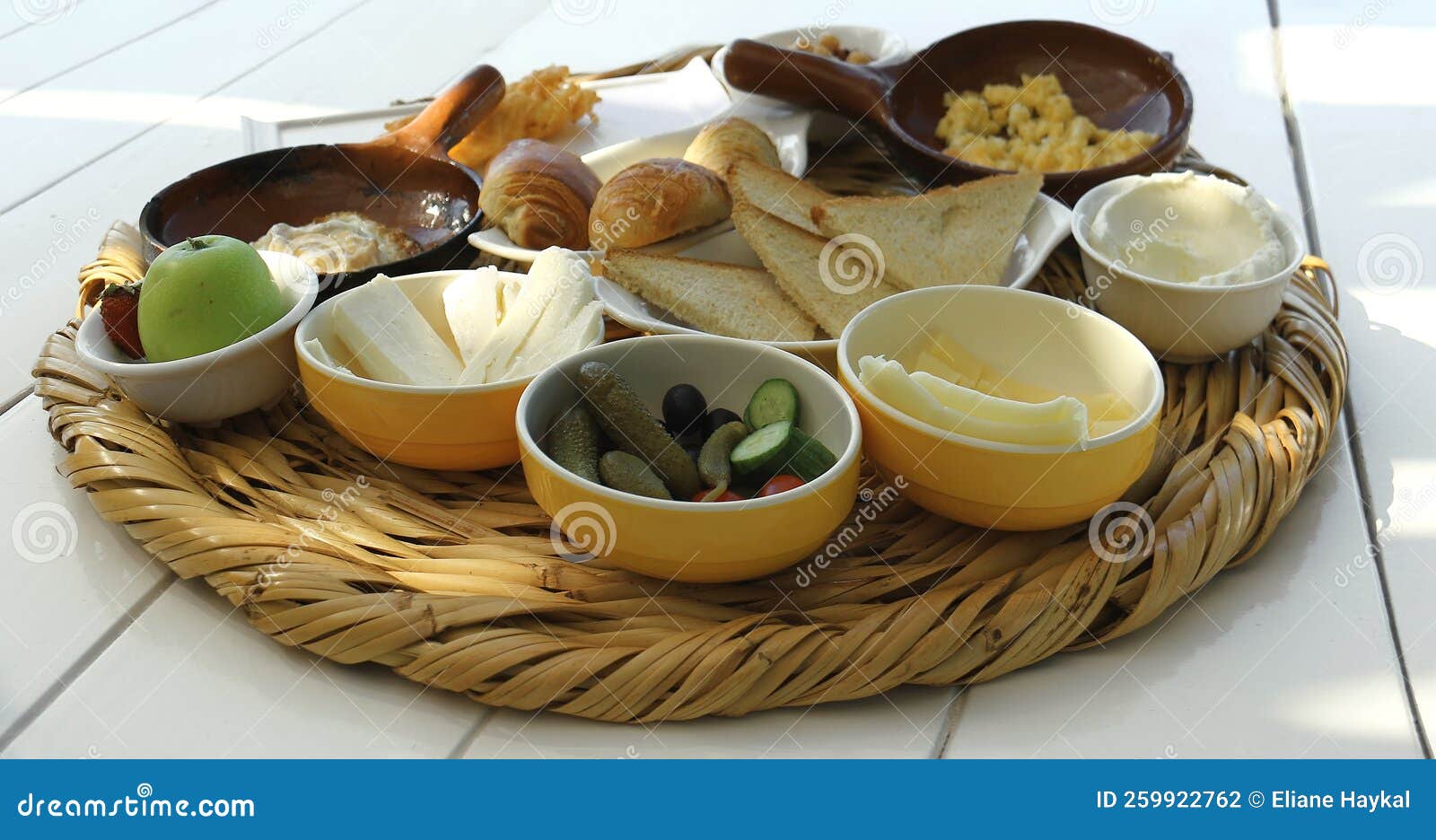 Lebanese Breakfast on Wicker Tray Stock Photo - Image of arabic ...