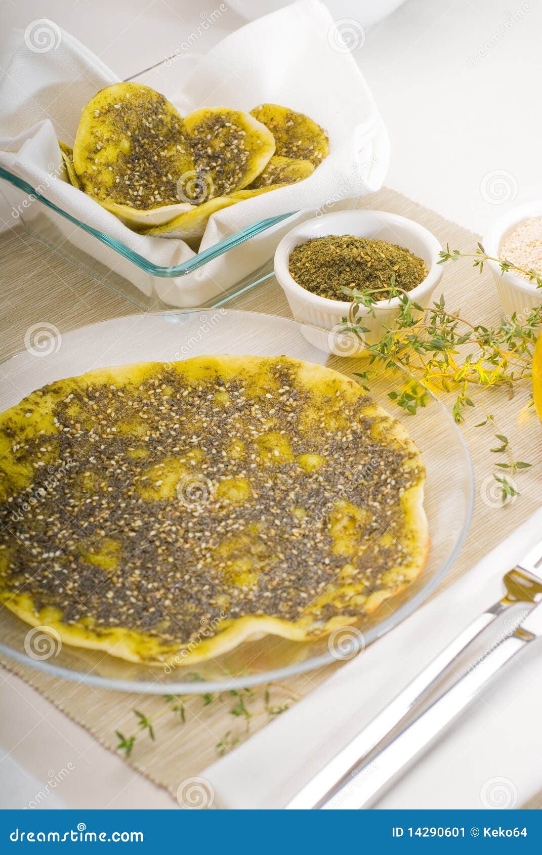 Lebanese Manouche or Manoushe Stock Image - Image of marjoram, round ...