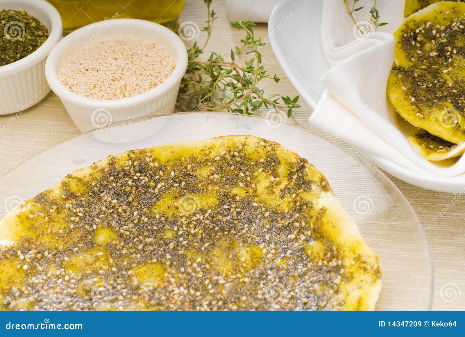 Lebanese Manouche or Manoushe Stock Image - Image of green, zaatar ...