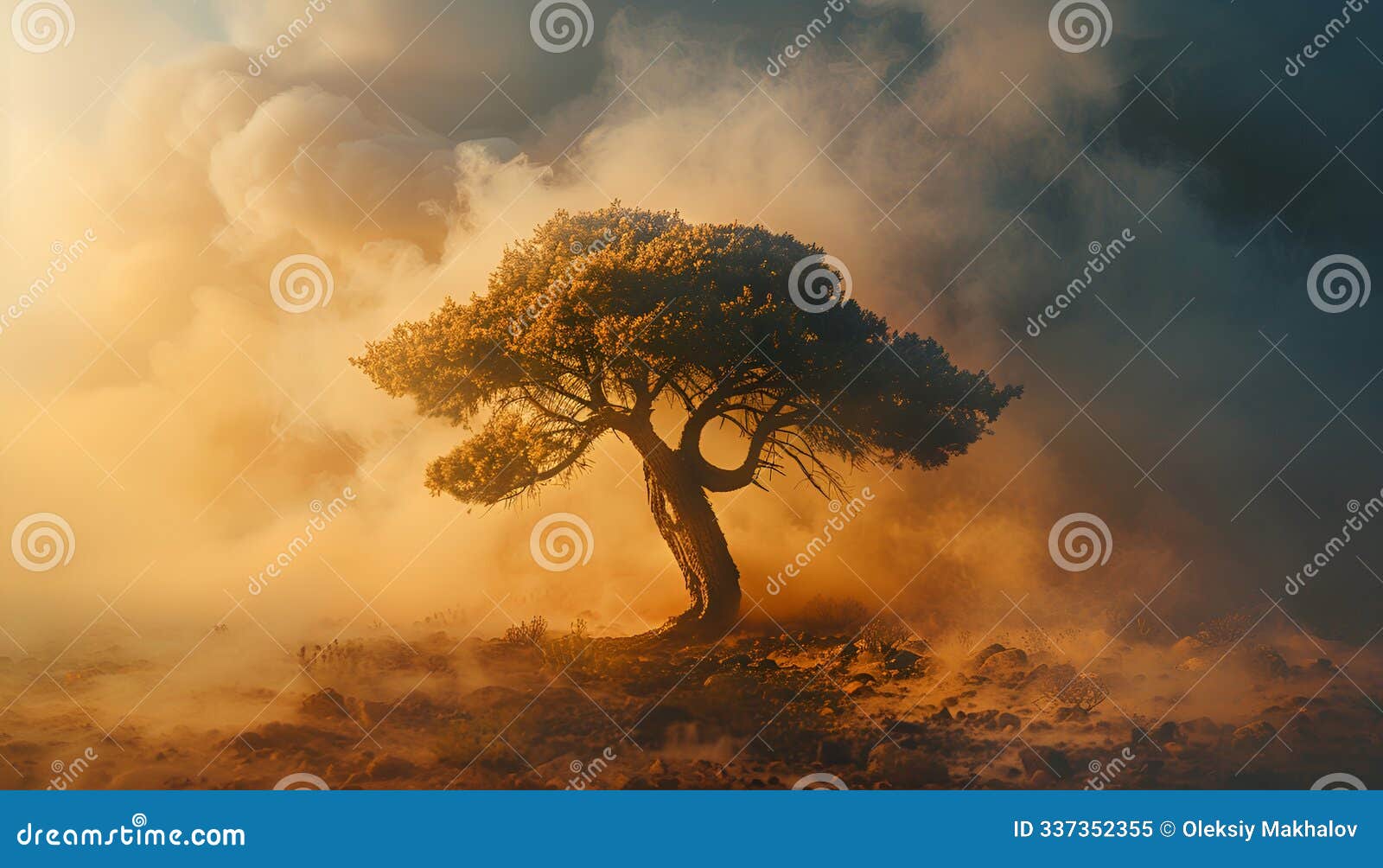 Lebanon Cedar Tree Standing in Cloud of Smoke Stock Illustration ...