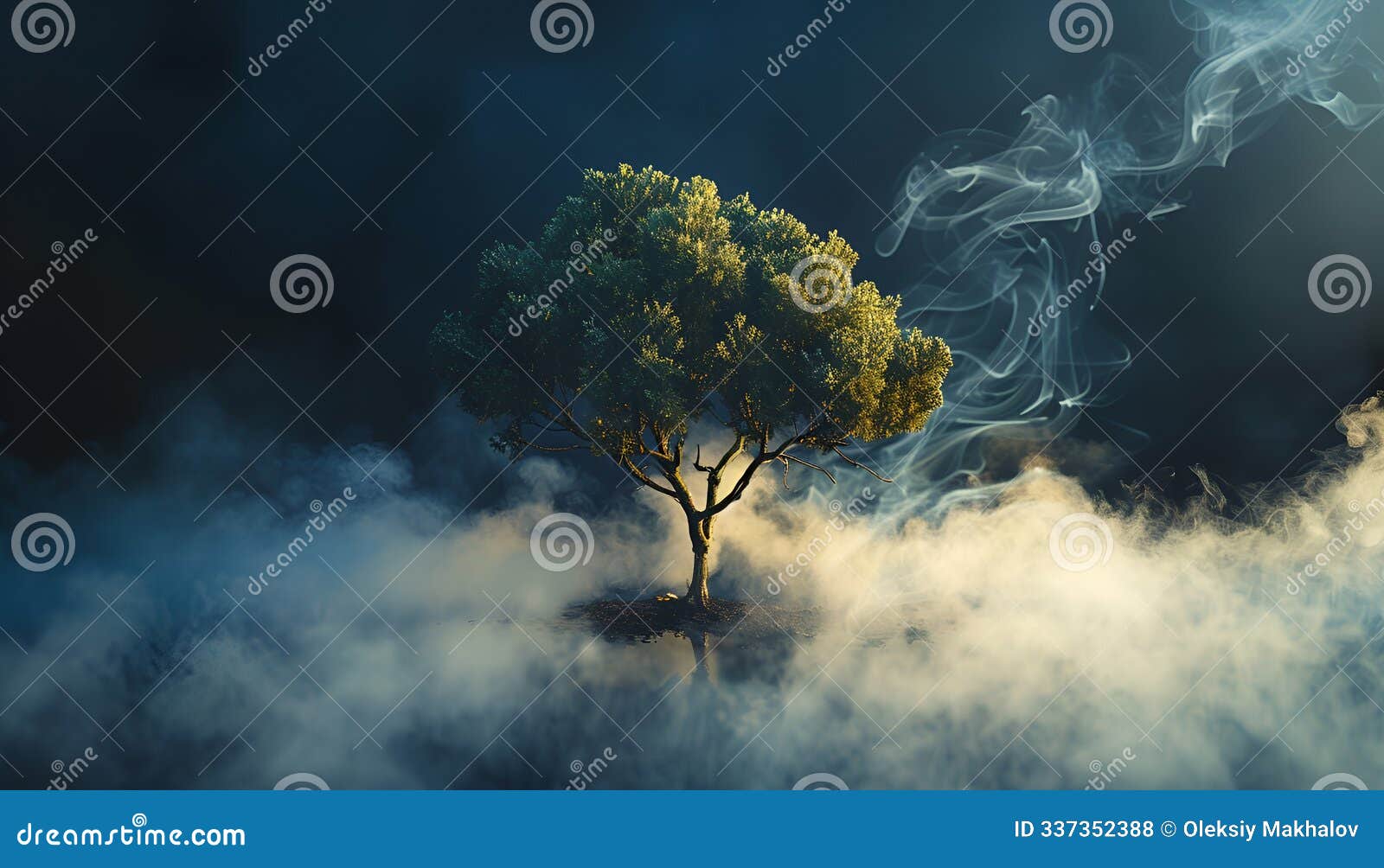Lebanon Cedar Tree Standing in Cloud of Smoke Stock Illustration ...