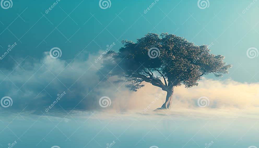 Lebanon Cedar Tree Standing in Cloud of Smoke Stock Illustration ...