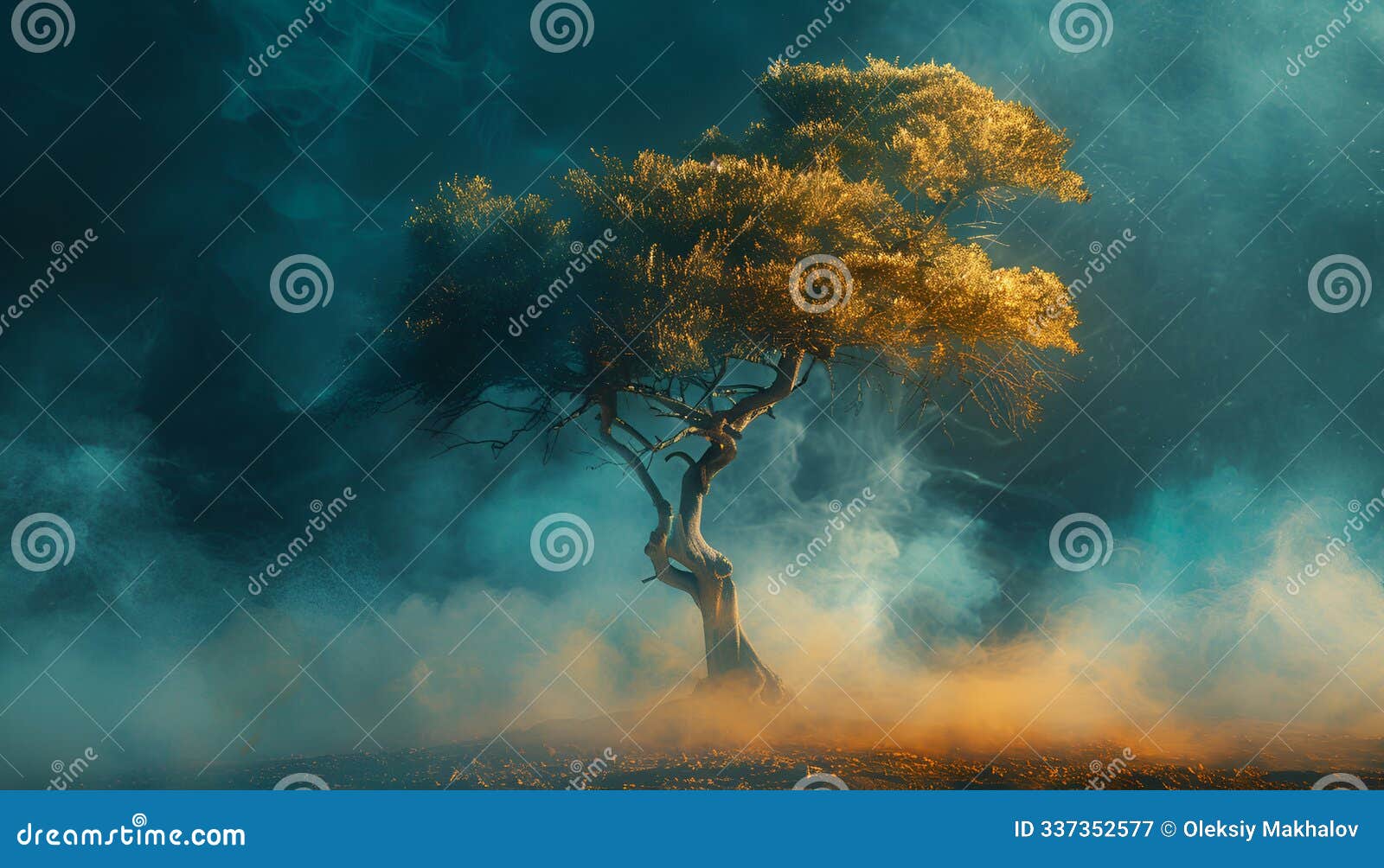 Lebanon Cedar Tree Standing in Cloud of Smoke Stock Illustration ...