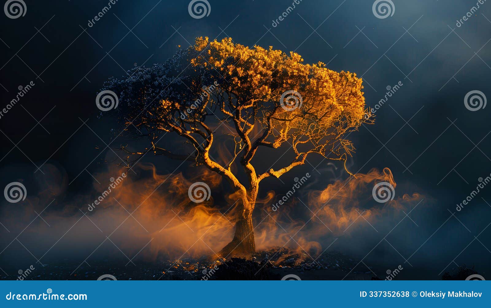 Lebanon Cedar Tree Standing in Cloud of Smoke Stock Illustration ...