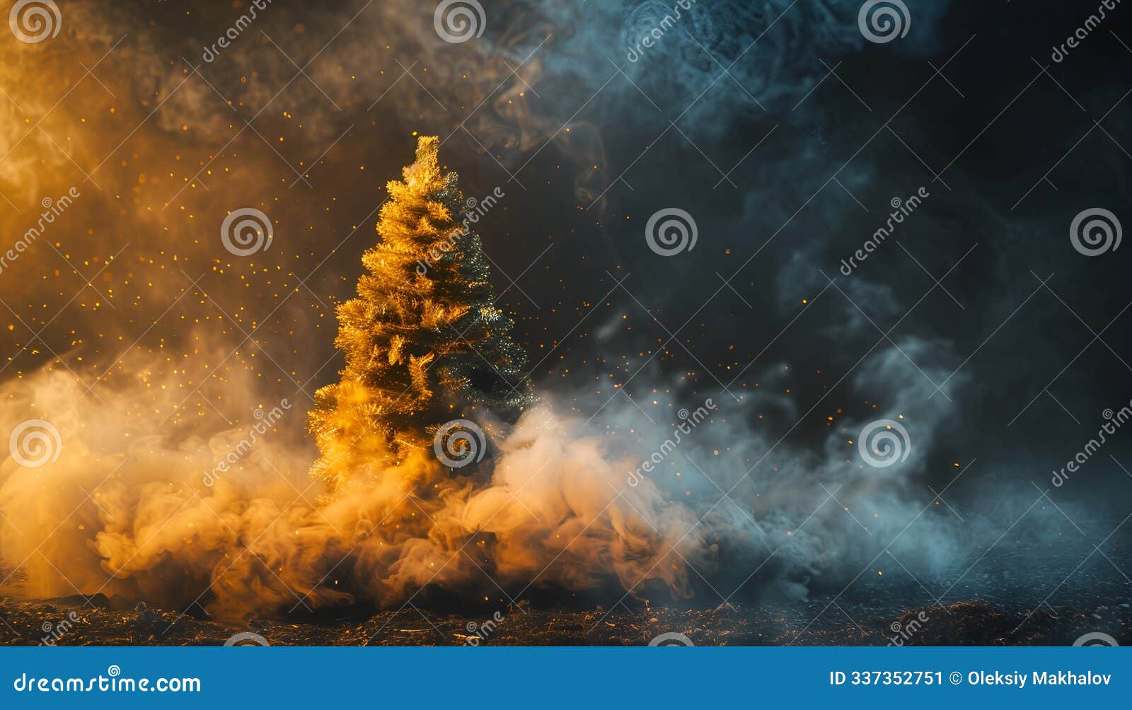 Lebanon Cedar Tree Standing in Cloud of Smoke Stock Illustration ...